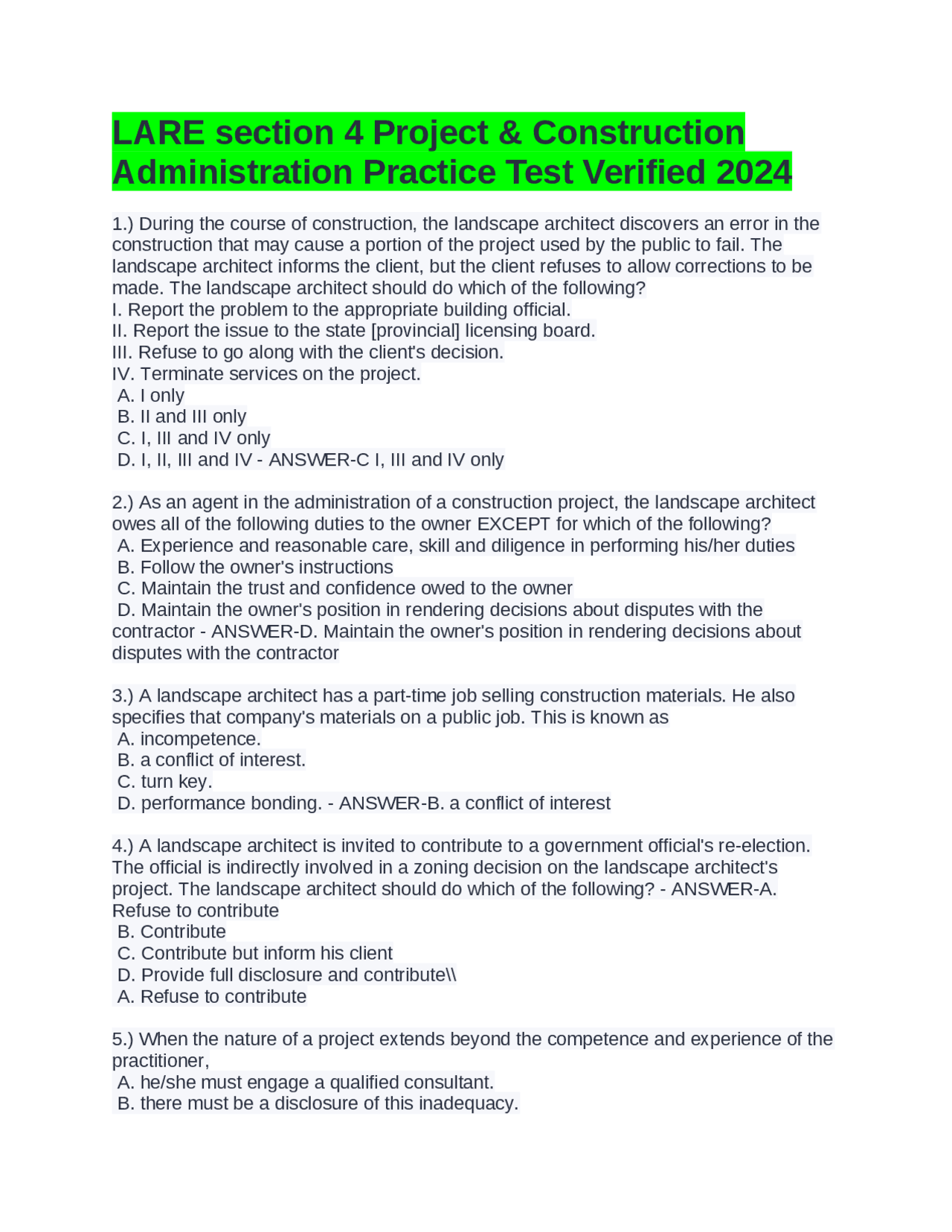 LARE section 4 Project & Construction Administration | Exams ...