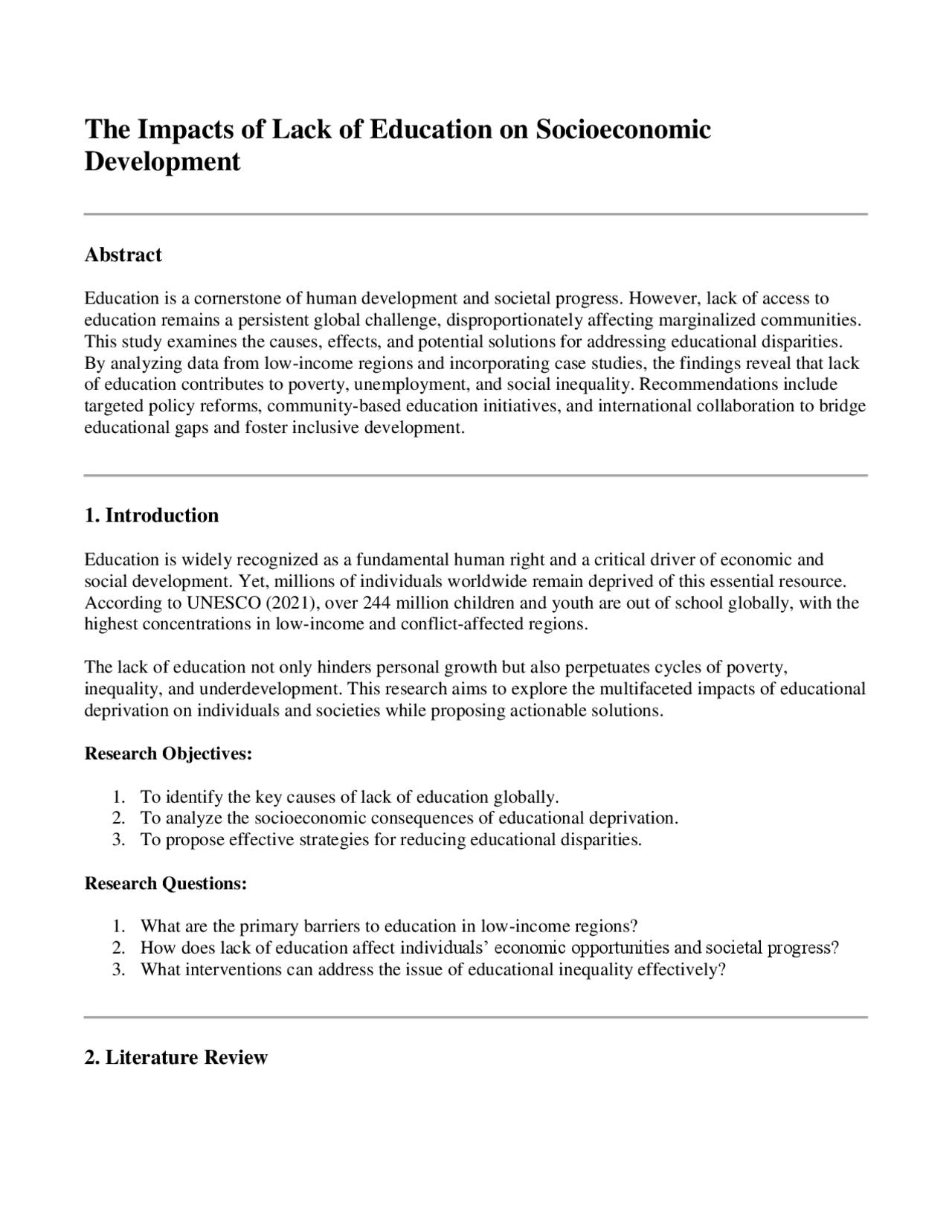 The Impacts of Lack of Education on Socioeconomic Development (SAMPLE ...