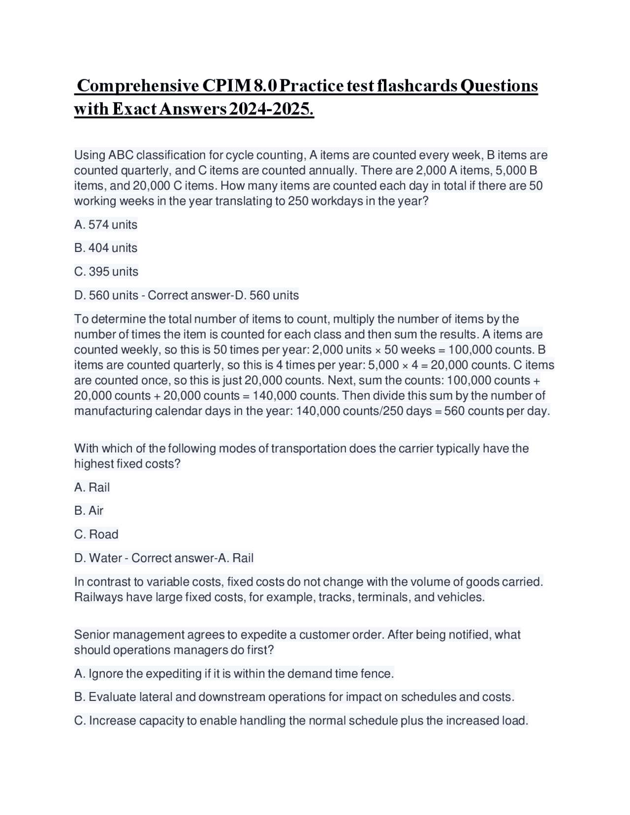 Comprehensive CPIM 8.0 Practice test flashcards Questions with Exact ...