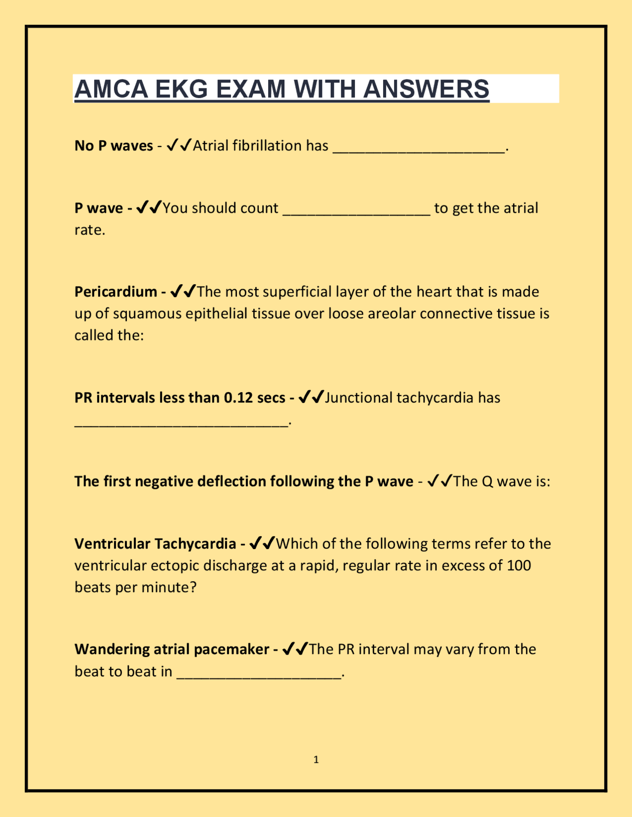 AMCA EKG Exam with Answers: A Comprehensive Guide to Electrocardiogram ...
