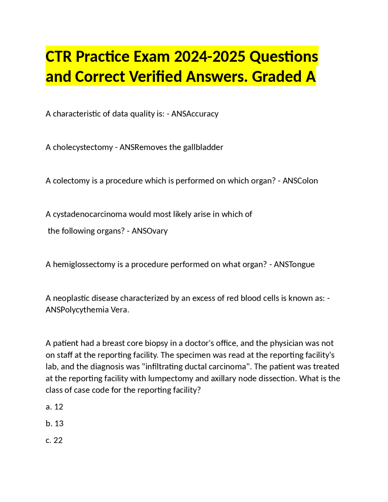 CTR Practice Exam 2024-2025 Questions and Correct Verified Answers ...