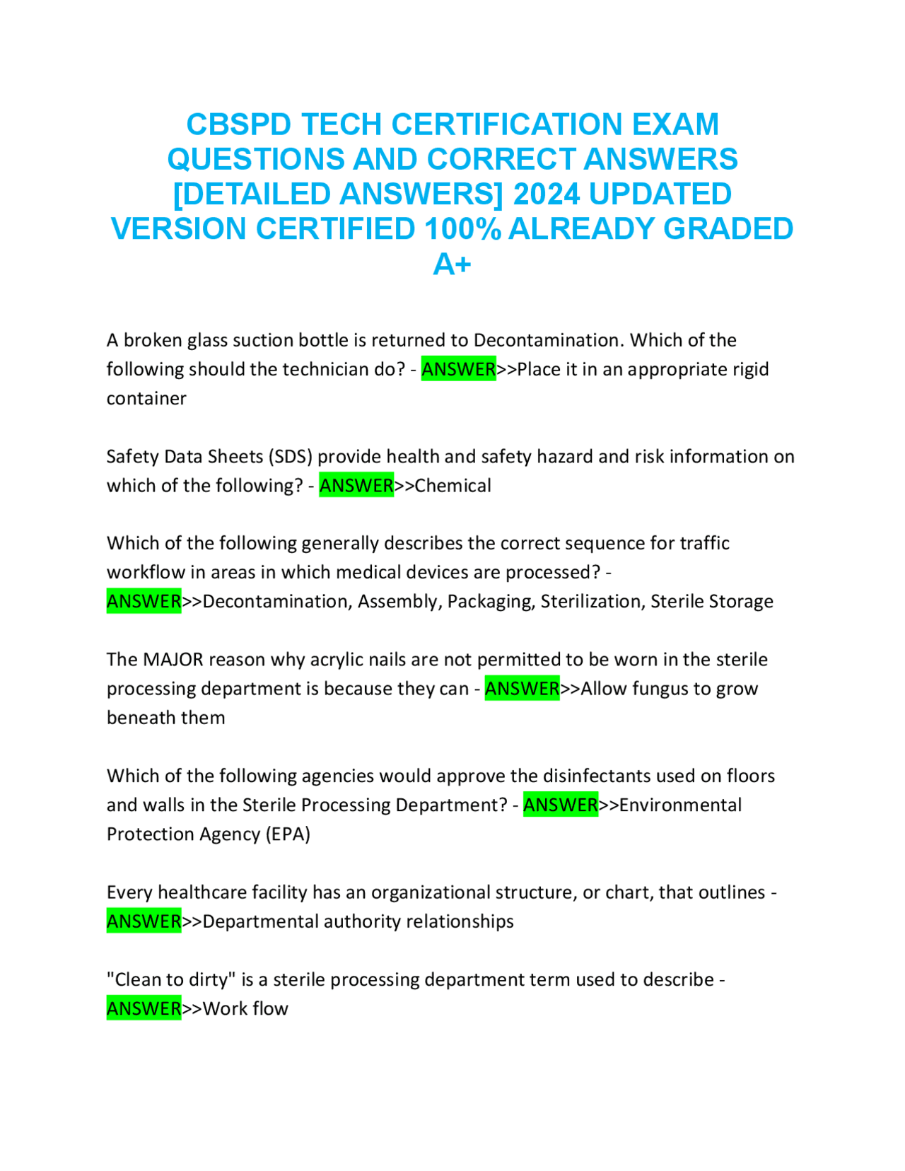 CBSPD Tech Certification Exam Questions and Answers | Exams Nursing ...
