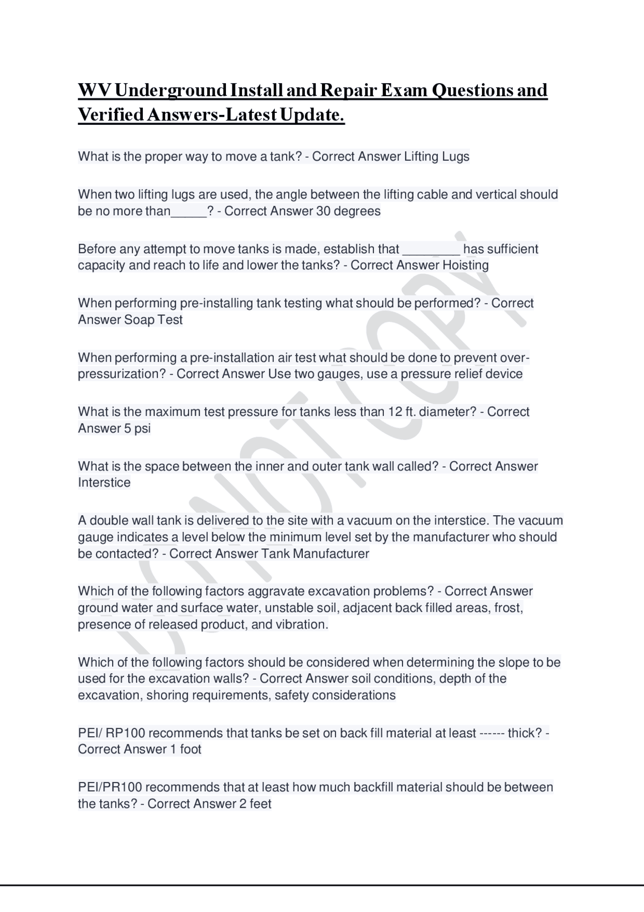 WV Underground Install and Repair Exam Questions and Verified Answers ...