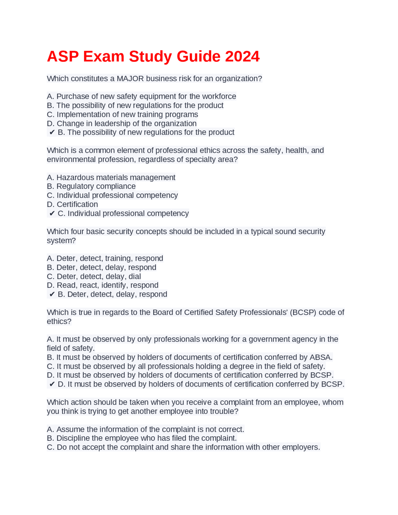 ASP Exam Study Guide 2024 | Exams Engineering | Docsity
