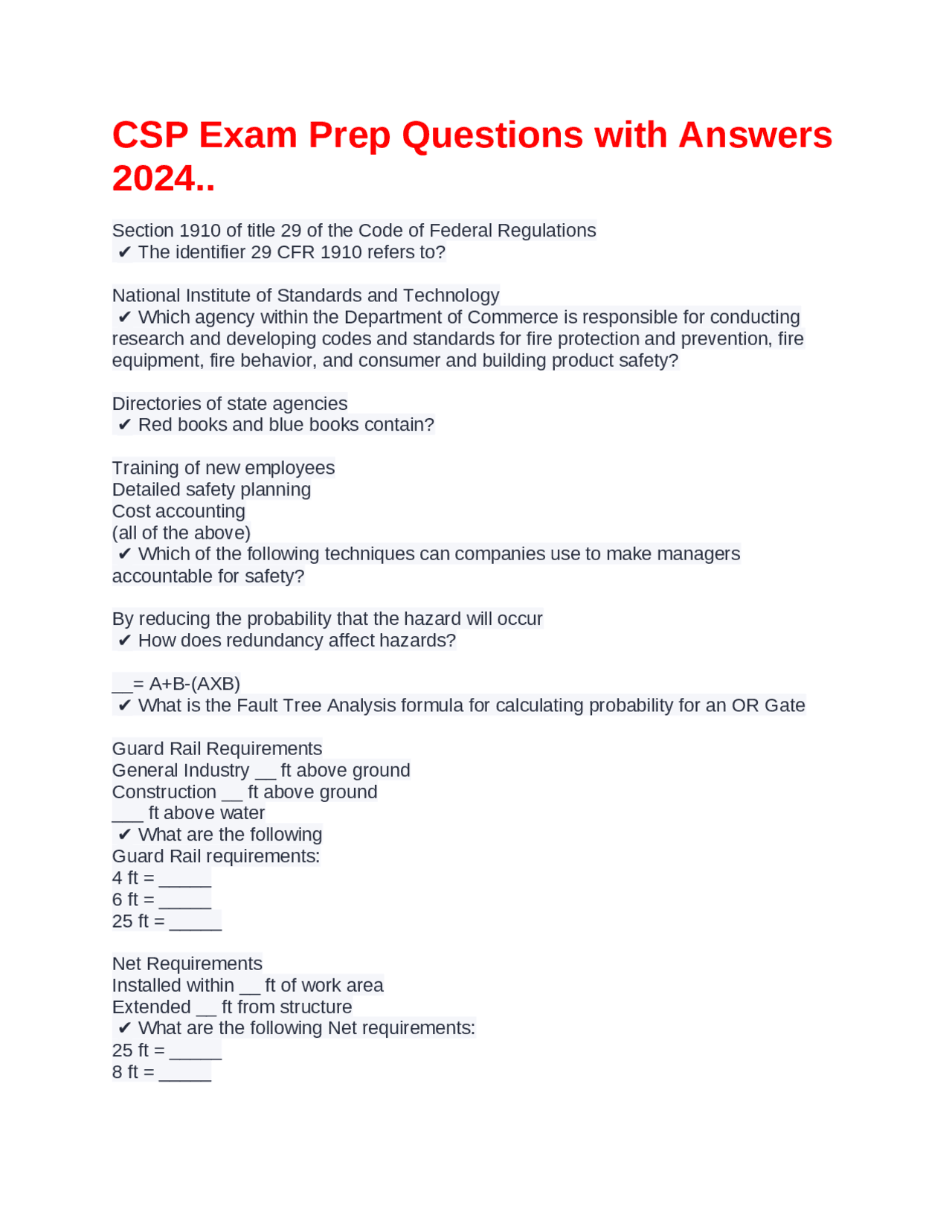 CSP Exam Prep Questions with Answers 2024.. | Exams Engineering | Docsity