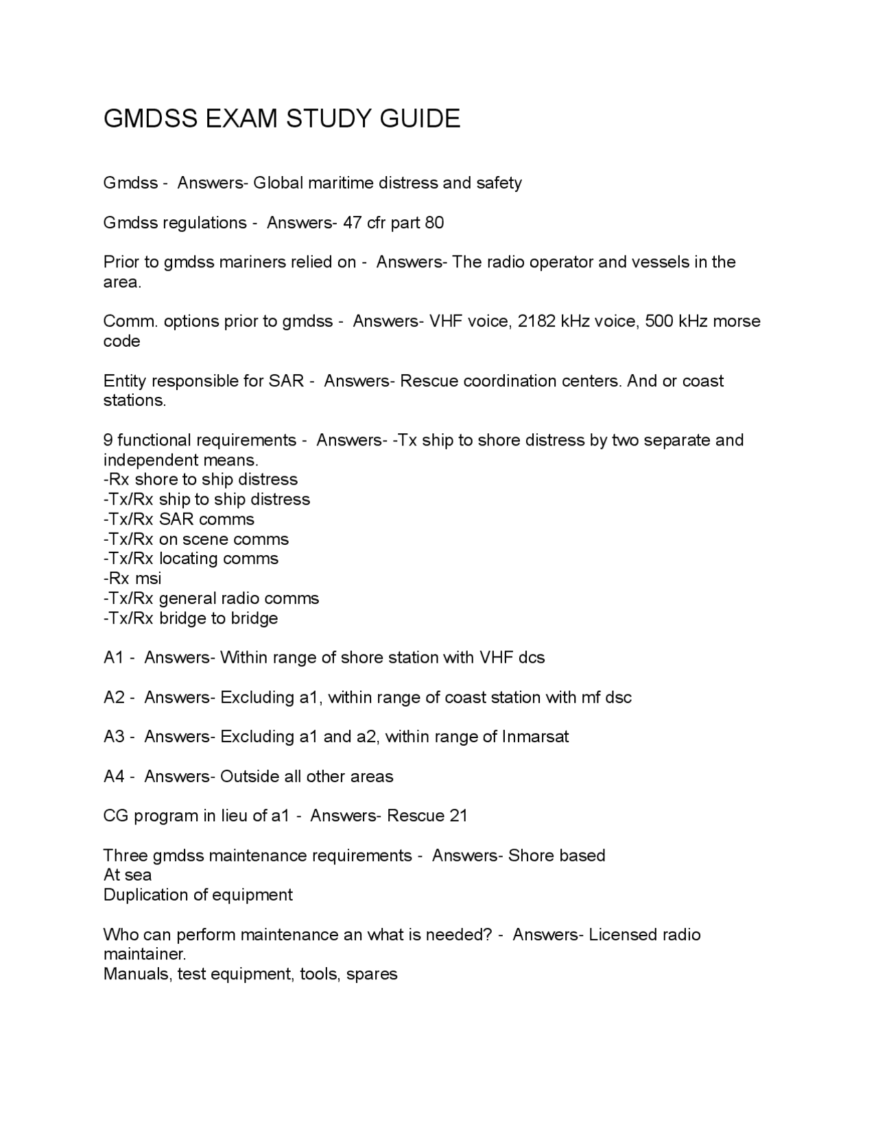 GMDSS Exam Study Guide: Questions and Answers | Exams Space Studies | Docsity