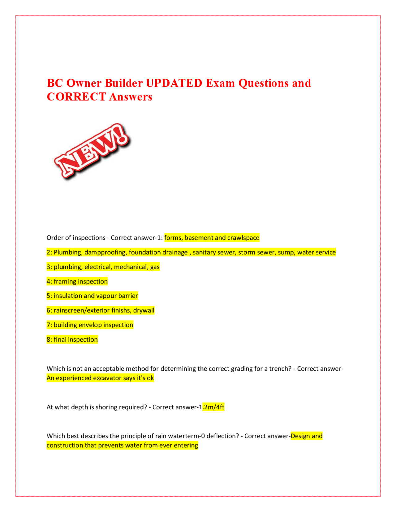 BC Owner Builder UPDATED Exam Questions and CORRECT Answers | Exams ...