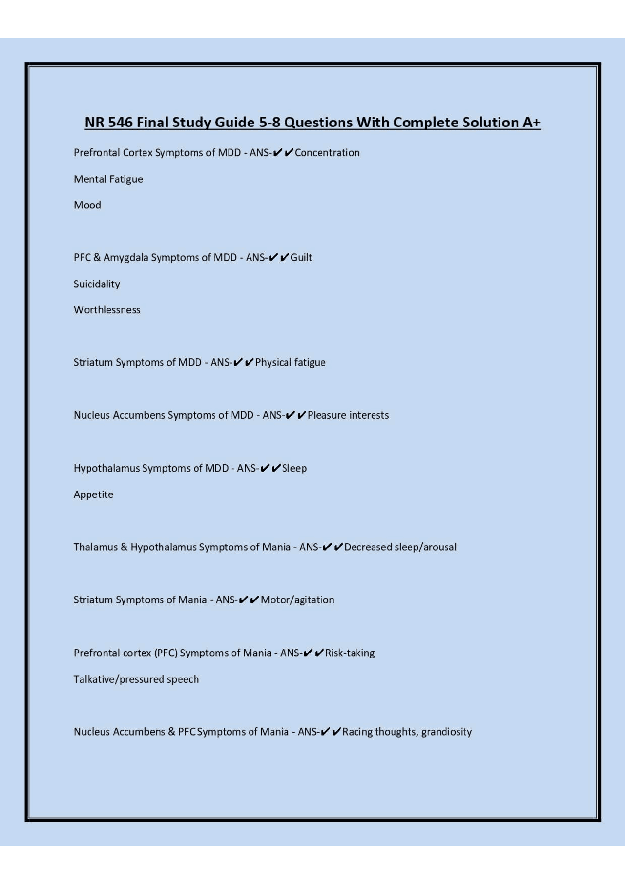 NR 546 Final Study Guide 5-8 Questions With Complete Solution A+ ...