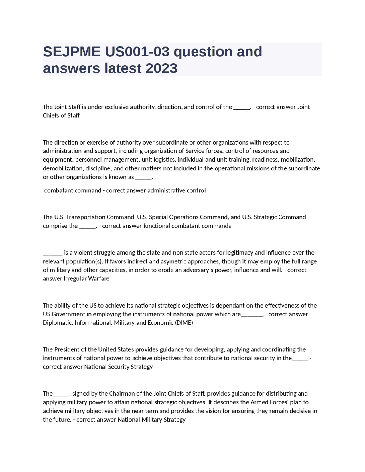 SEJPME US001-03 question and answers latest 2023 | Exams Nursing | Docsity