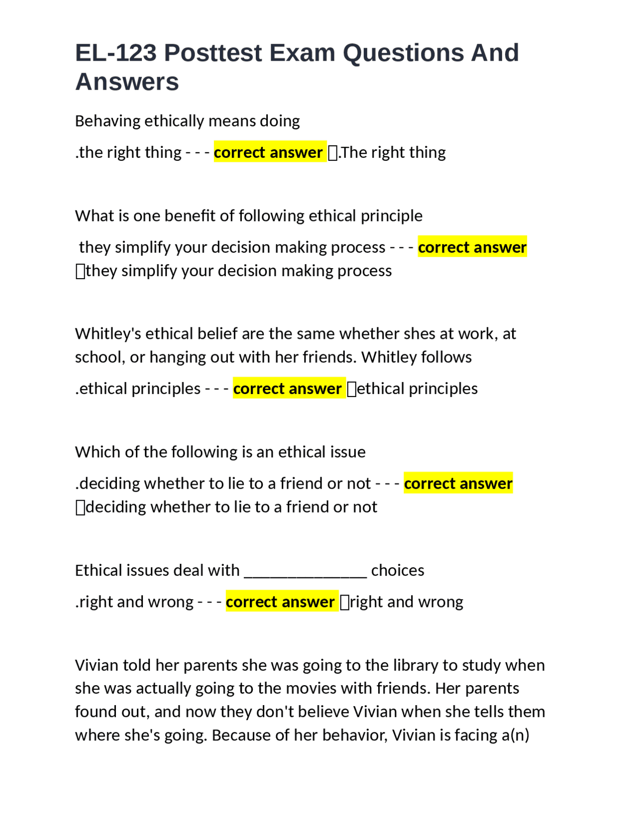 EL-123 Posttest Exam Questions And Answers | Exams Community Health ...
