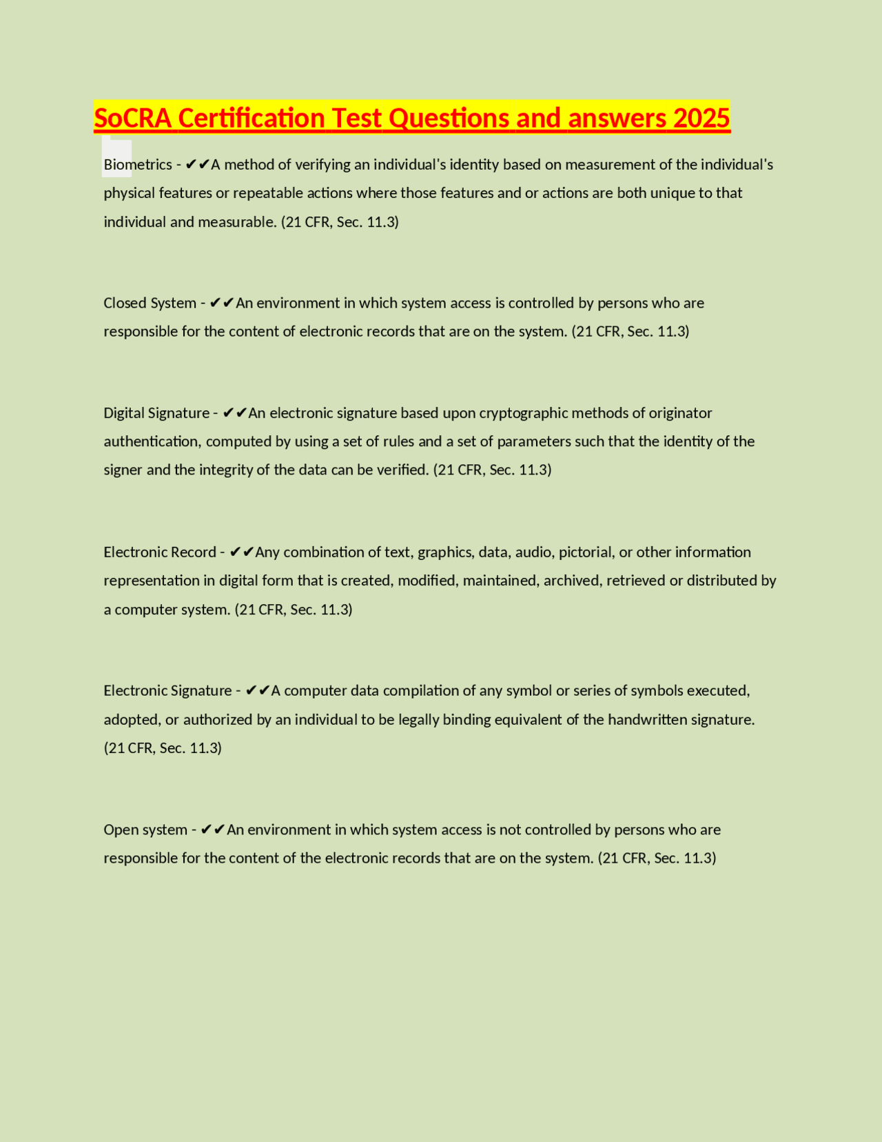 SoCRA Certification Test Questions and answers 2025 | Exams Nursing ...