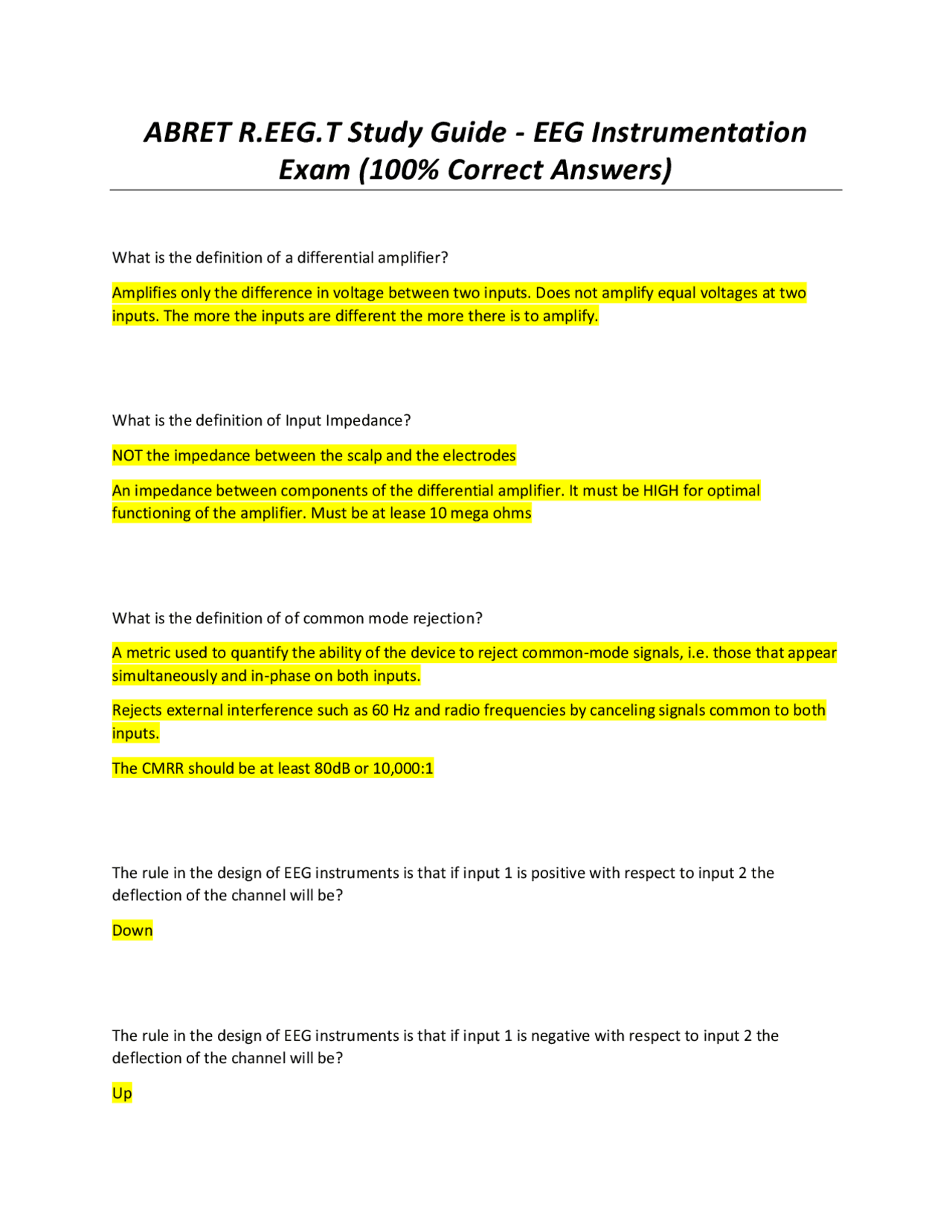 EEG Instrumentation Study Guide: Exam Review with Answers | Study ...