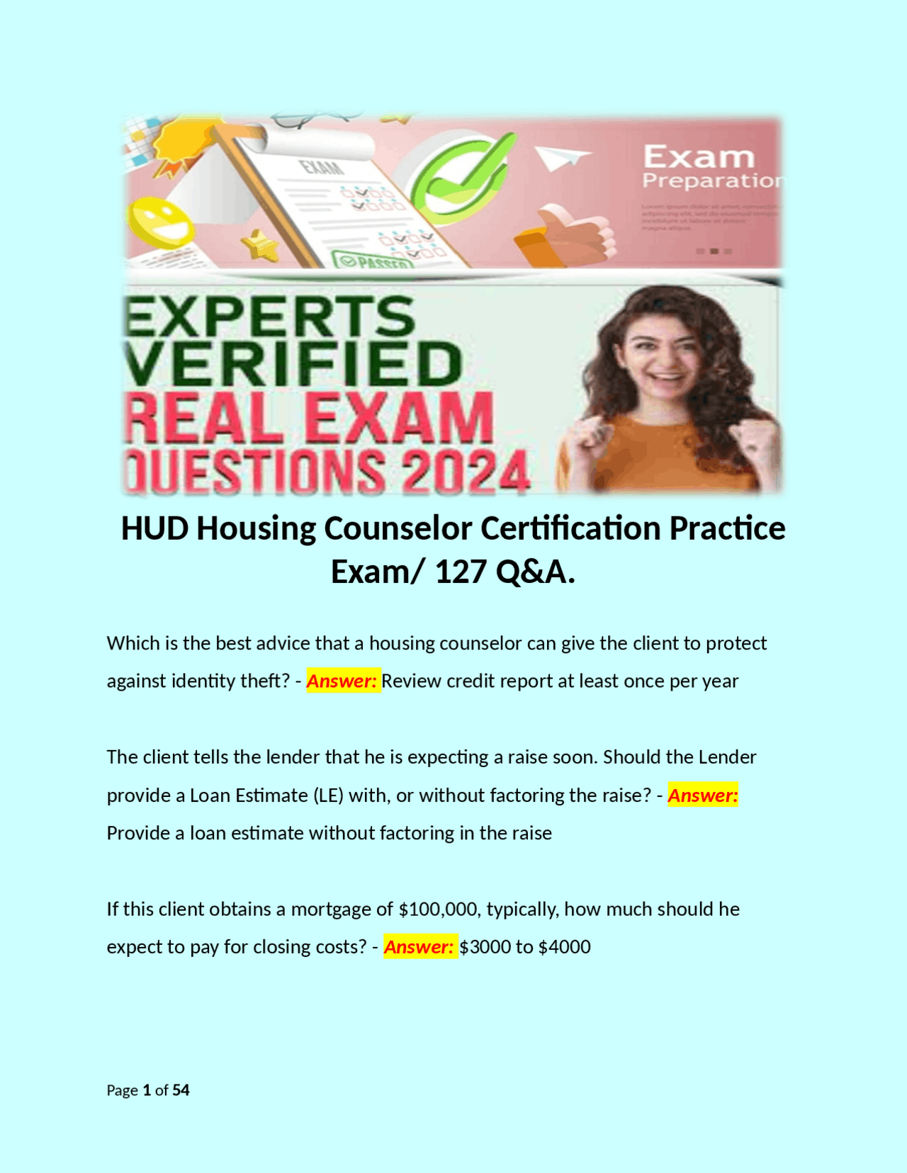 HUD Housing Counselor Certification Practice Exam: 127 Q&A | Exams ...