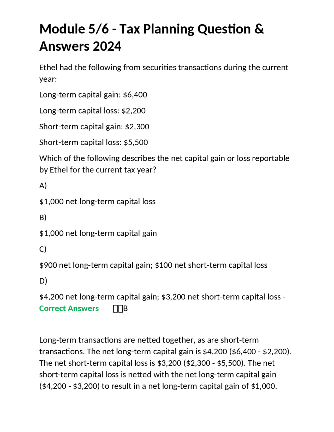 Module 5/6 - Tax Planning Question & Answers 2024 | Exams Nursing | Docsity