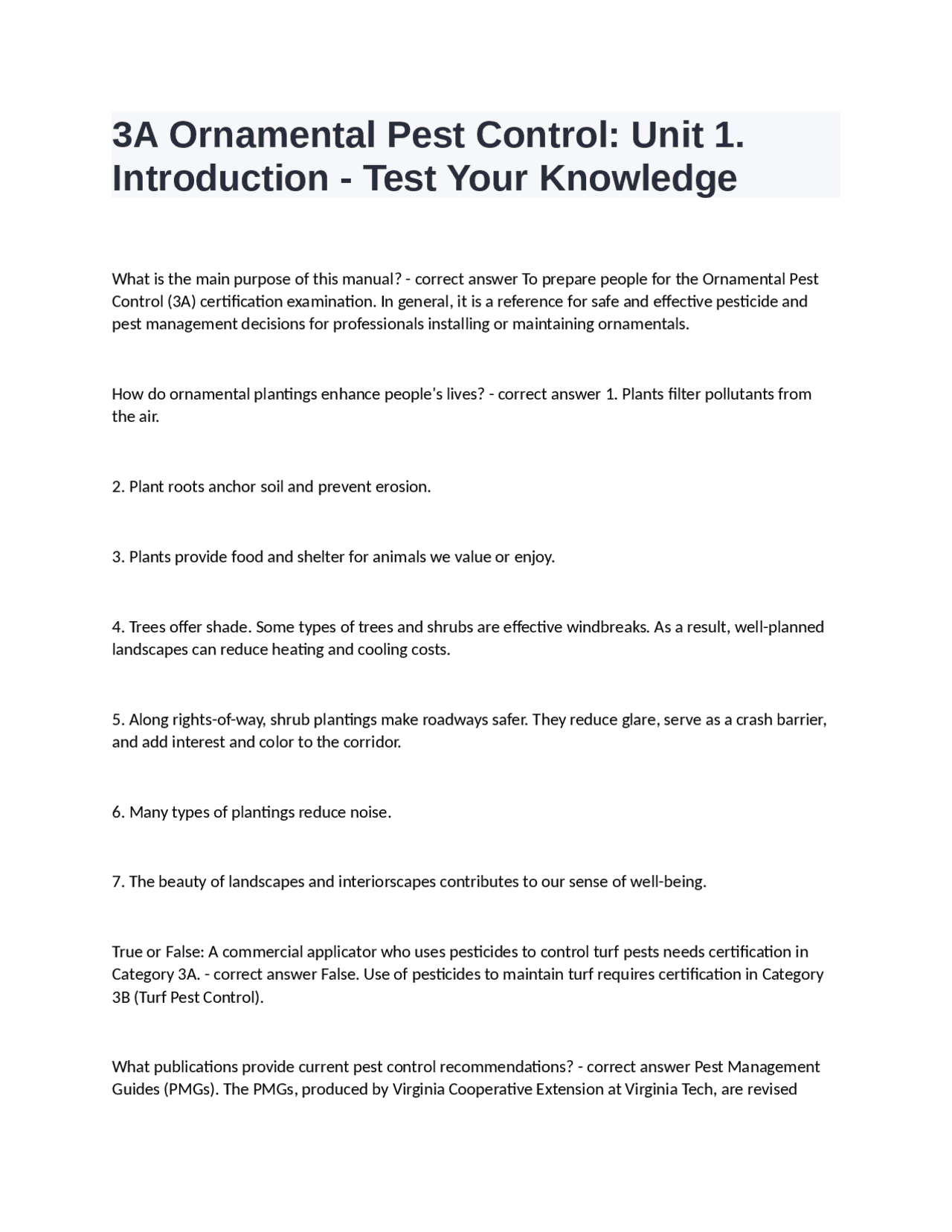 3A Ornamental Pest Control Unit 1. Introduction - Test Your Knowledge ...