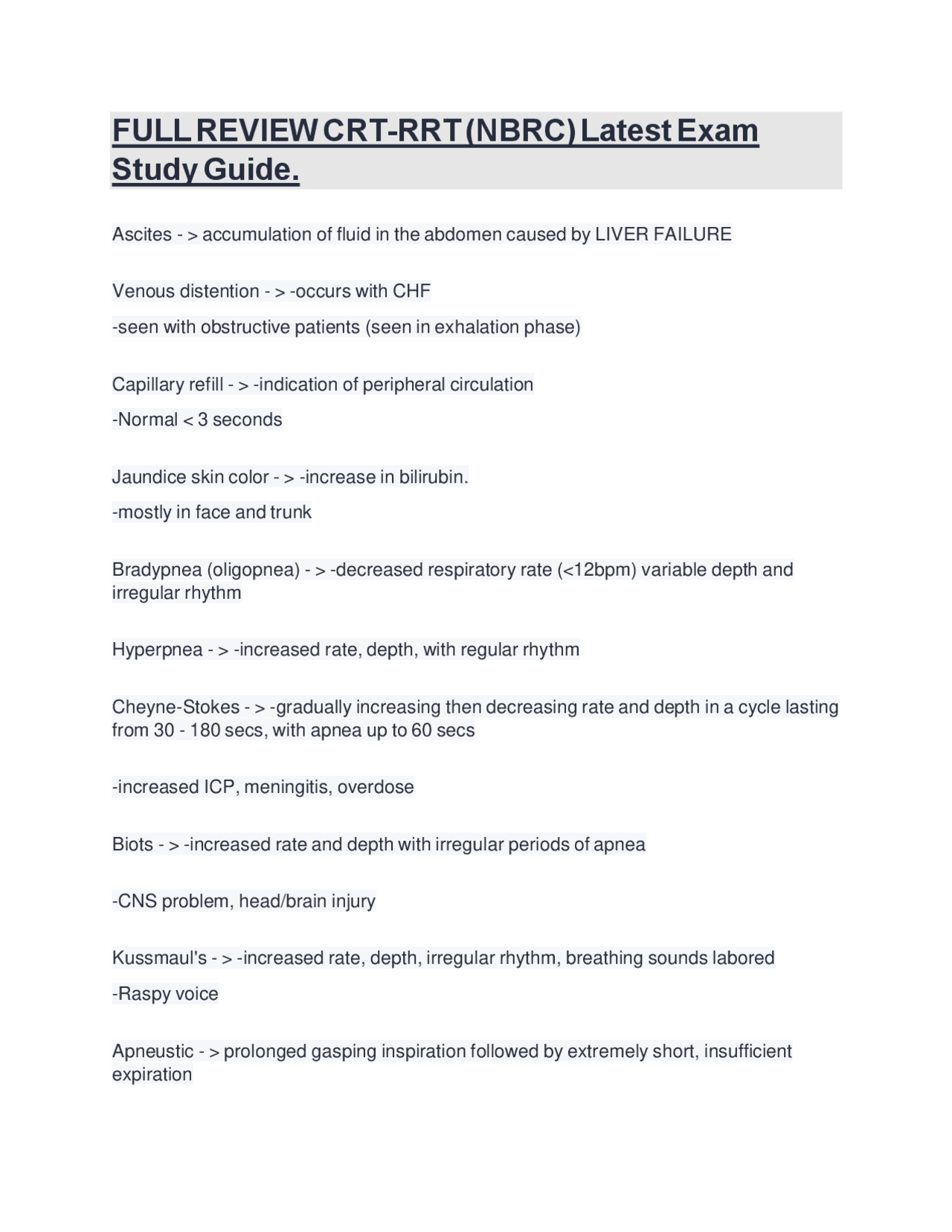 FULL REVIEW CRT-RRT (NBRC) Latest Exam Study Guide. | Exams Health ...