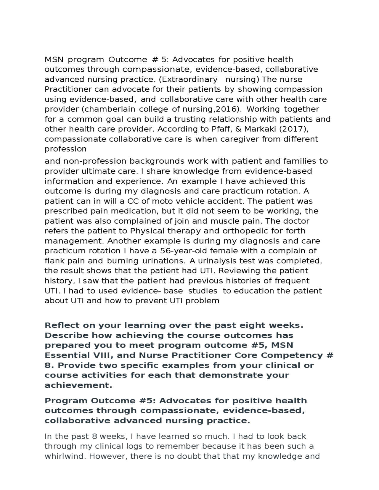 NR 577 Week 8 Reflection | Assignments Nursing | Docsity