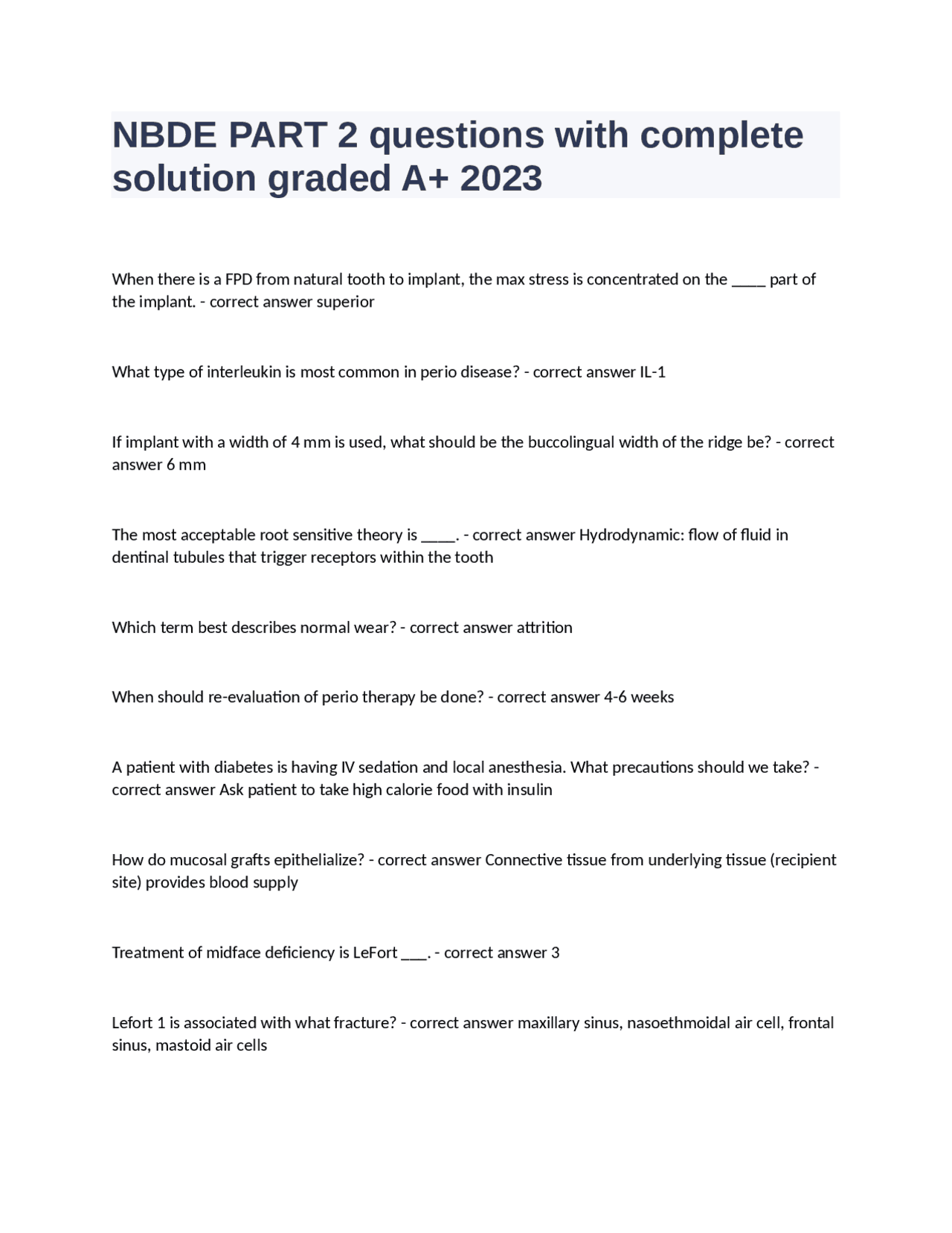 NBDE PART 2 questions with complete solution graded A.docx | Exams ...