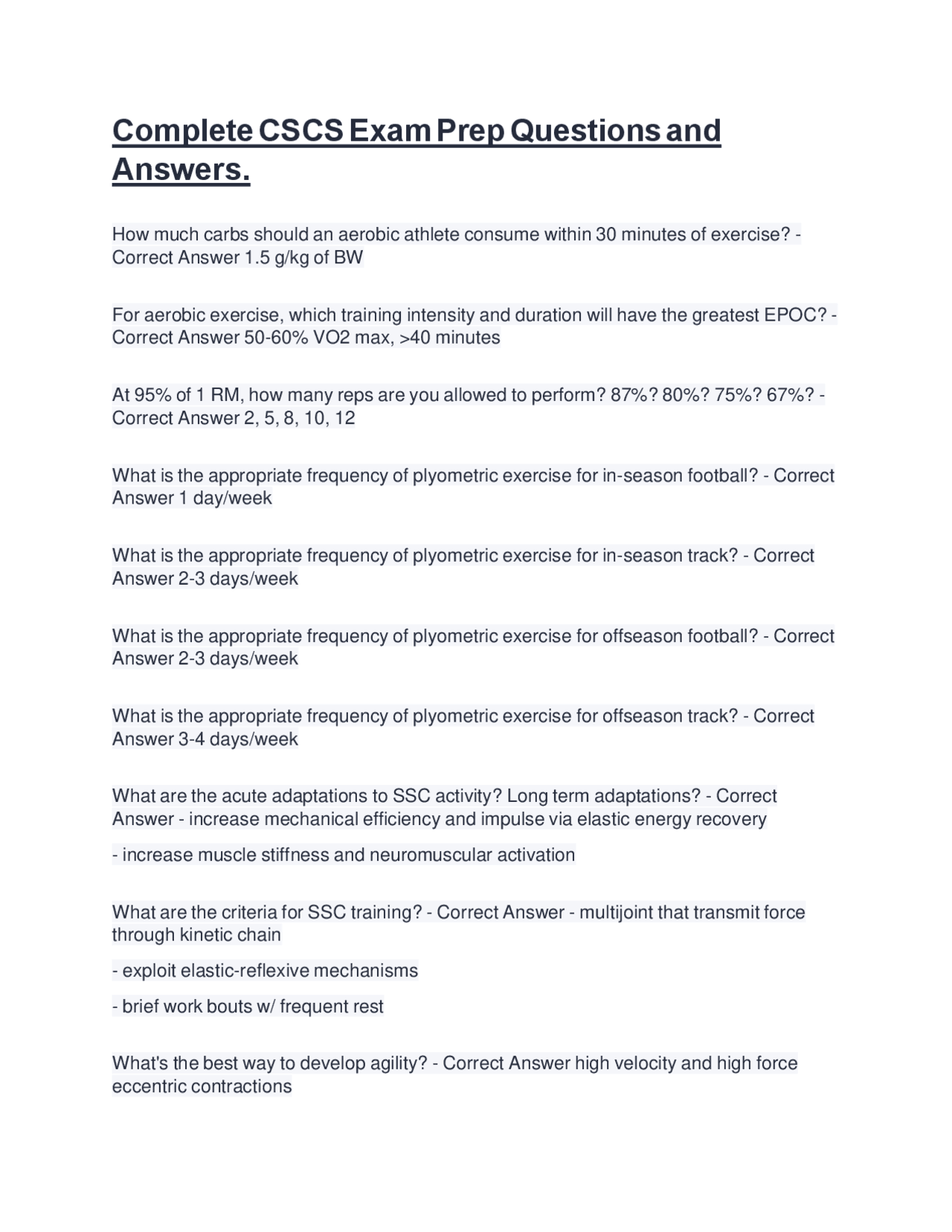 Complete CSCS Exam Prep Questions and Answers. | Exams Nutrition and ...