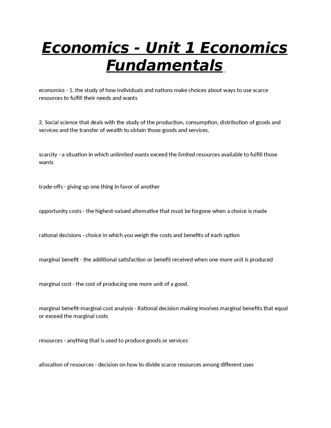 Economics - Unit 1 Economics Fundamentals | Exams Advanced Education ...