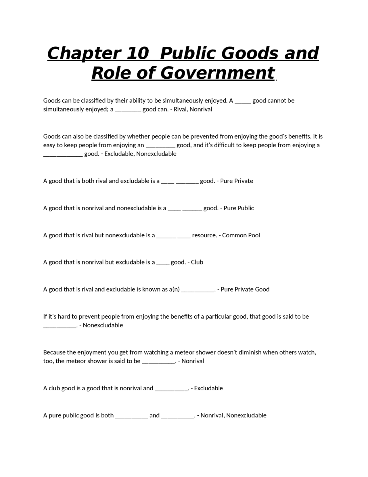 Chapter 10 Public Goods and Role of Government | Exams Advanced ...