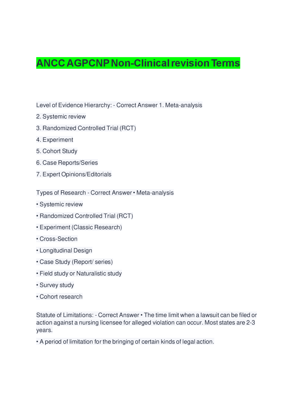 ANCC AGPCNP Non-Clinical Revision Terms: Key Concepts and Definitions ...