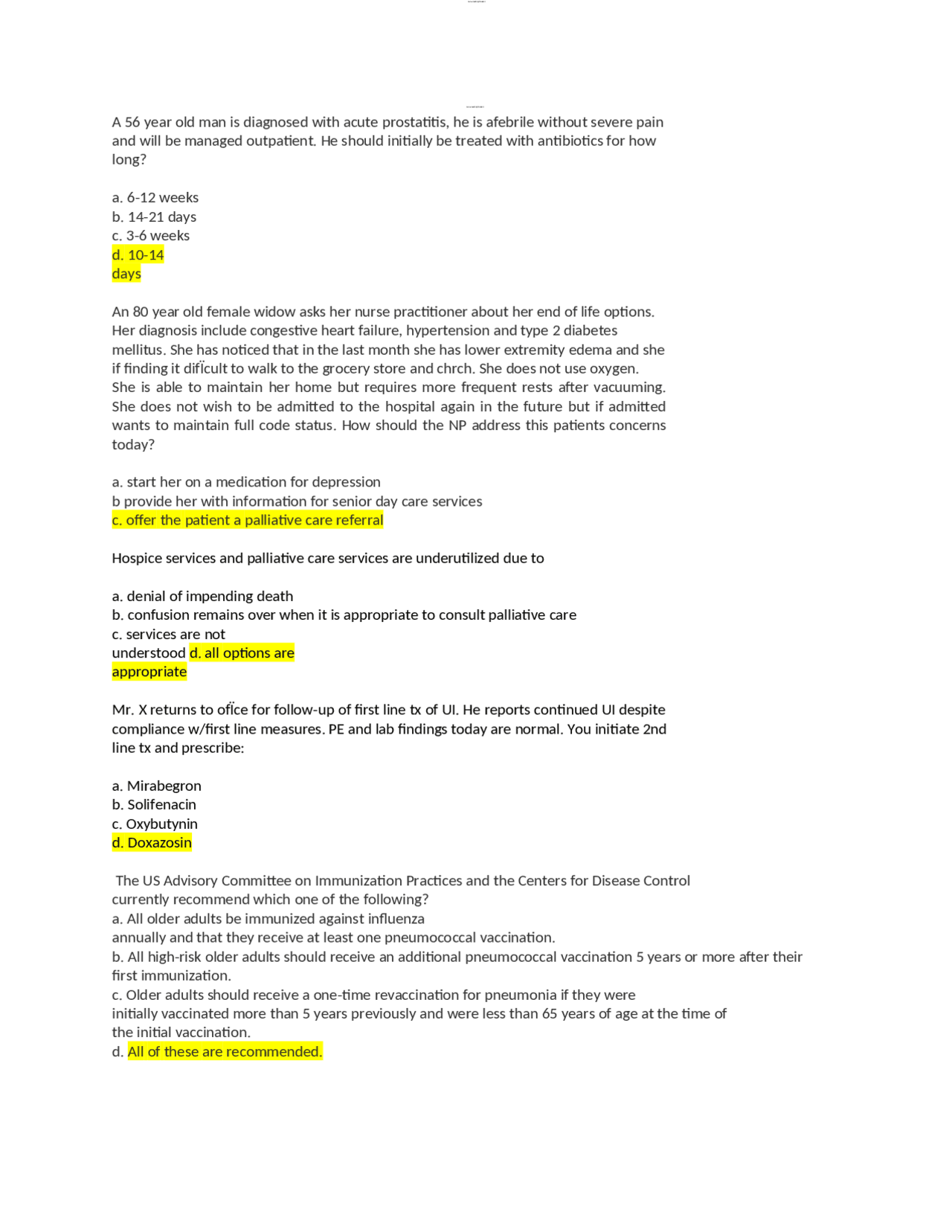 Geriatric Medicine Multiple Choice Questions and Answers | Exams Nursing | Docsity