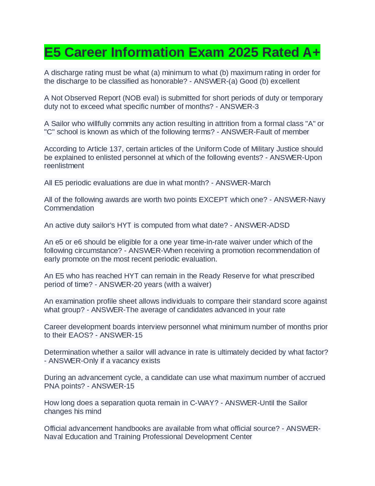 E5 Career Information Exam 2025: Questions and Answers | Exams Advanced ...