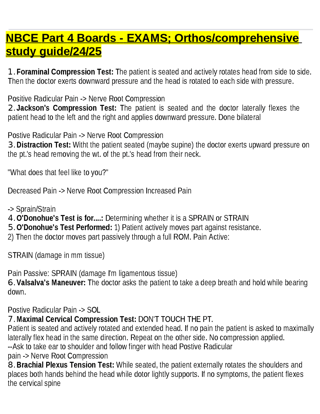 NBCE Part 4 Boards - EXAMS; Orthos/comprehensive study guide/24/25 ...