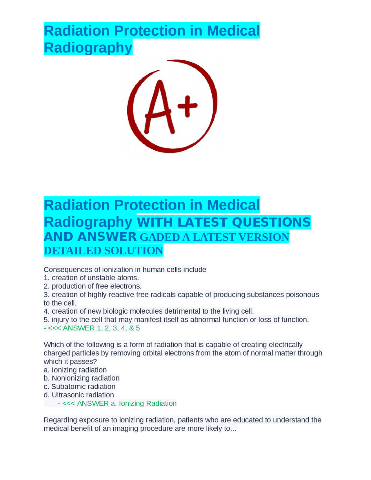 Radiation Protection in Medical Radiography WITH LATEST QUESTIONS AND ...