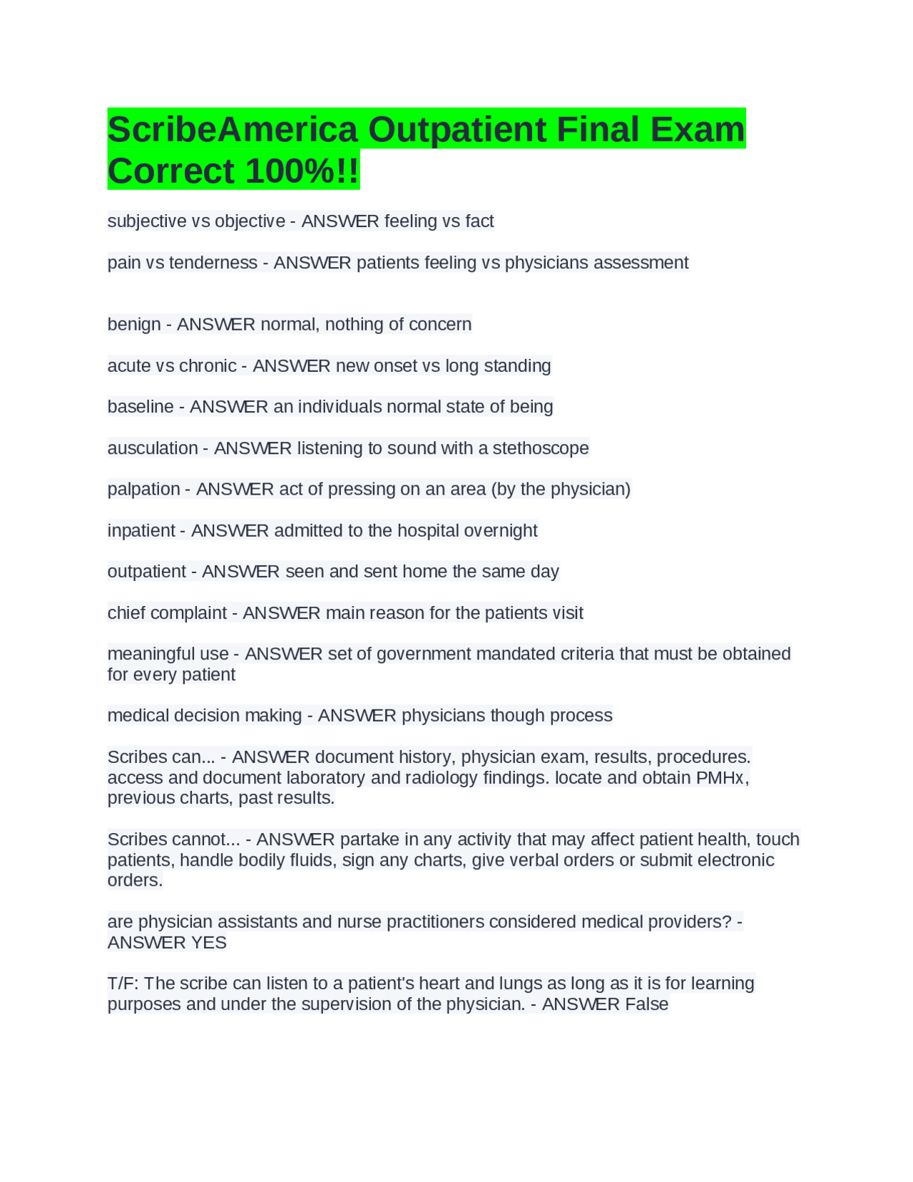 ScribeAmerica Outpatient Final Exam: Comprehensive Guide for Medical ...