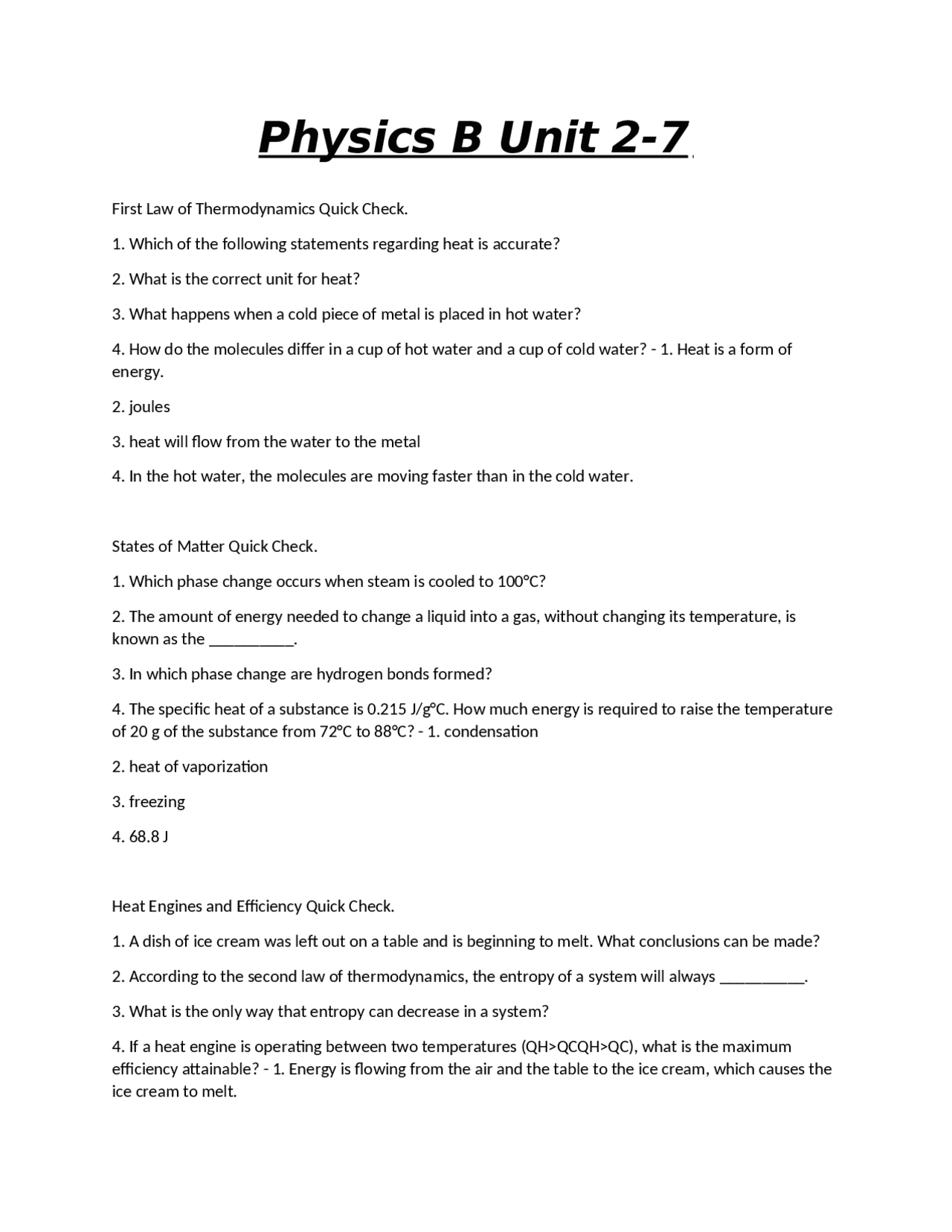 Physics B Unit 2-7 questions and answers | Exams Advanced Education ...