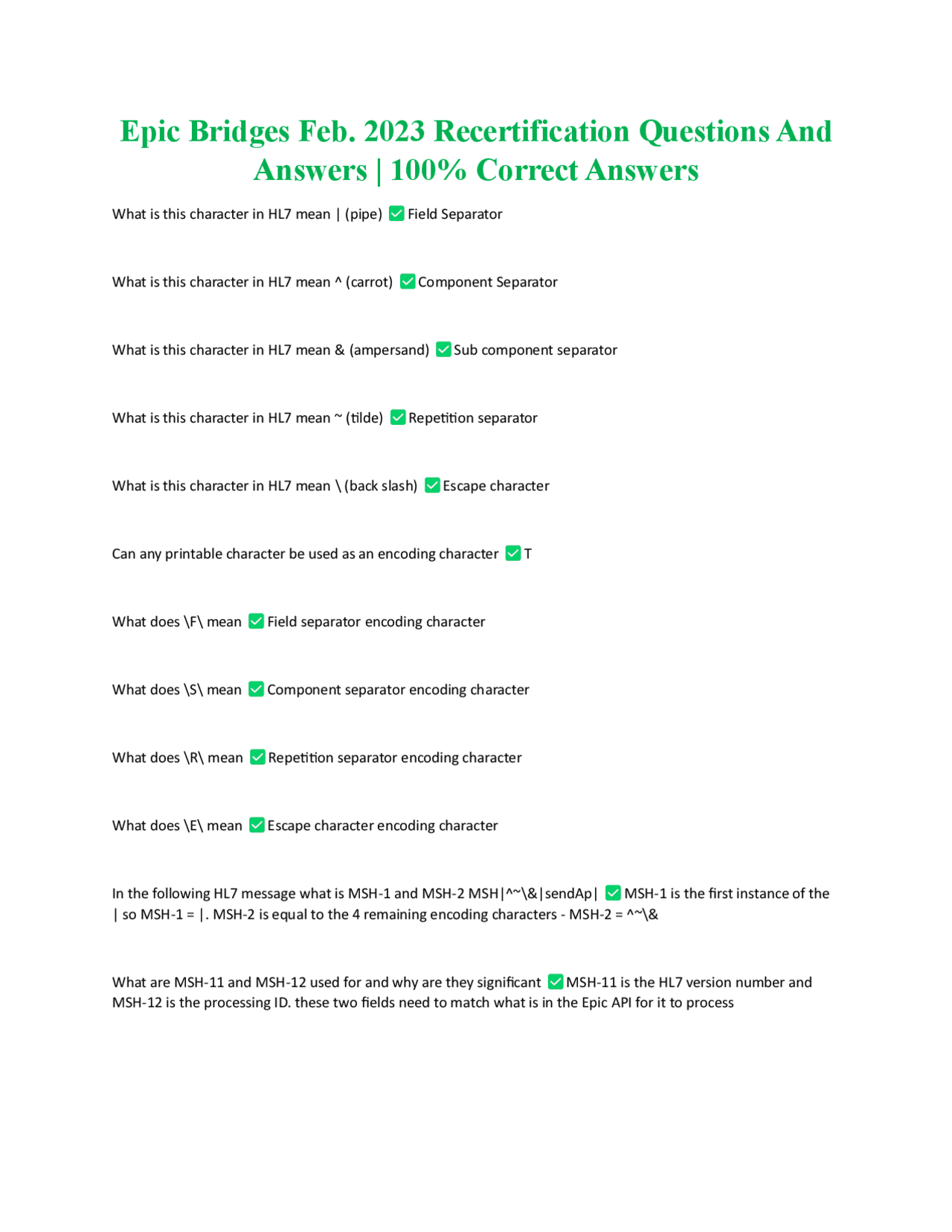 Epic Bridges Feb. 2023 Recertification Questions And Answers | 100% Correct Answers | Exams ...