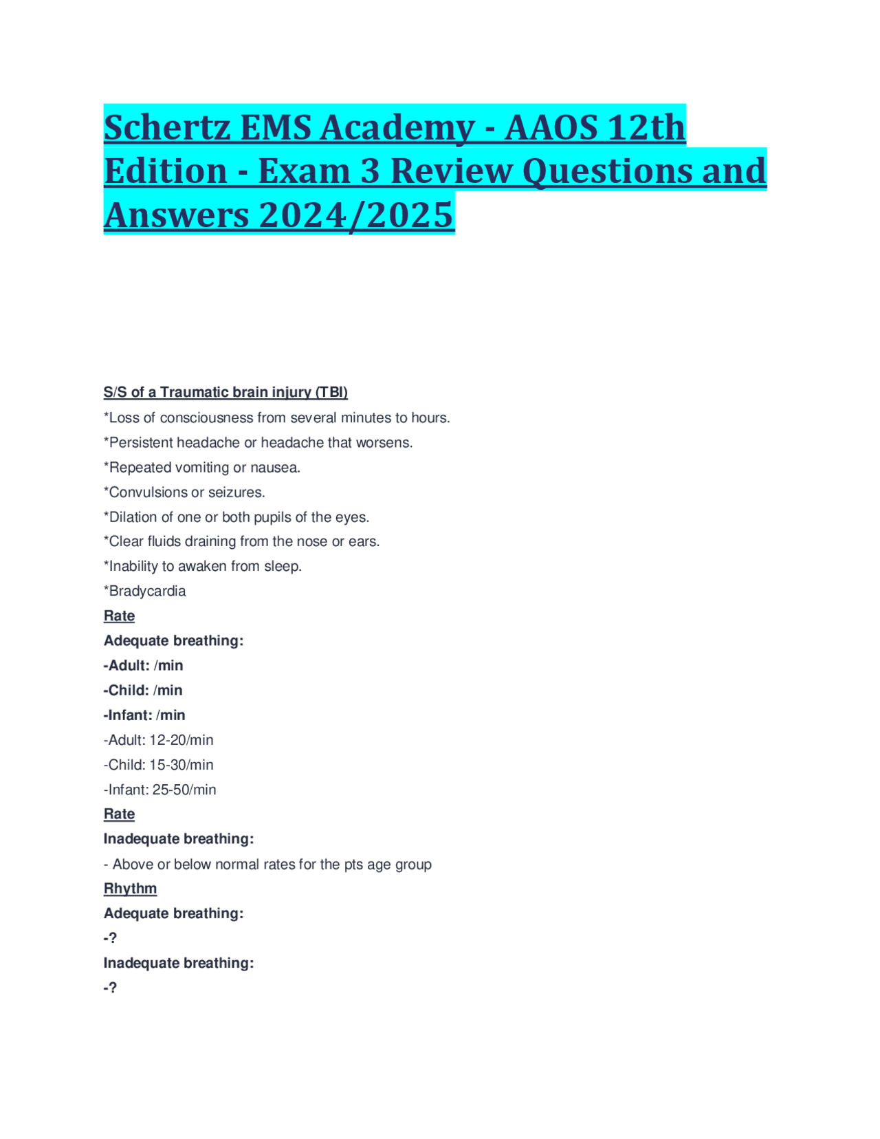 Schertz EMS Academy - AAOS 12th Edition - Exam 3 Review Questions and ...