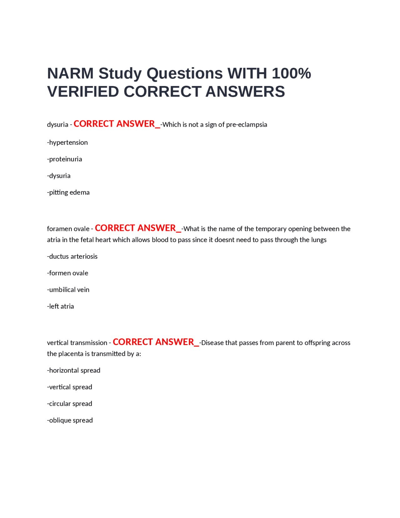 NARM Study Questions WITH 100% VERIFIED CORRECT ANSWERS | Exams Nursing ...