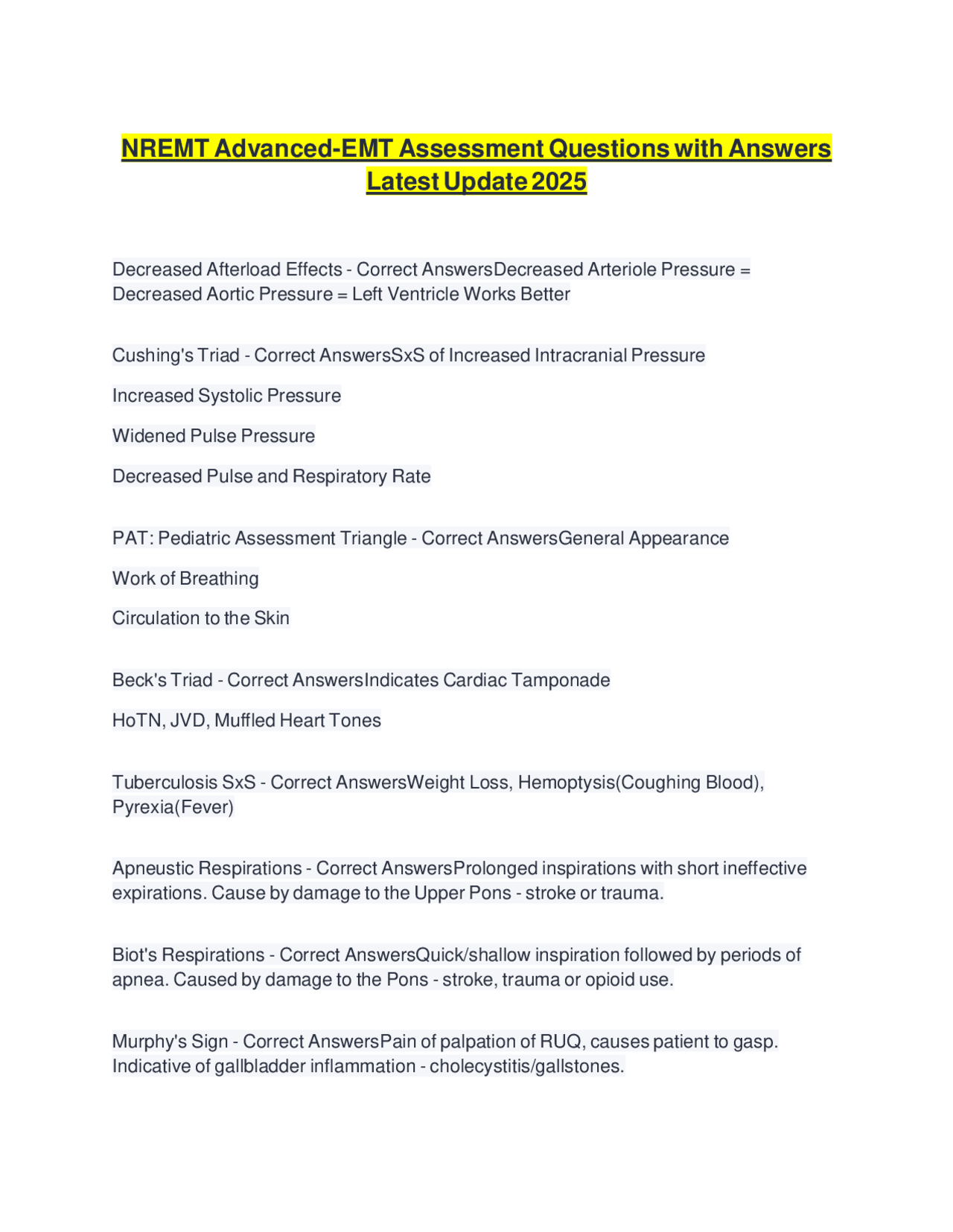 NREMT Advanced-EMT Assessment Questions with Answers Latest Update 2025 ...