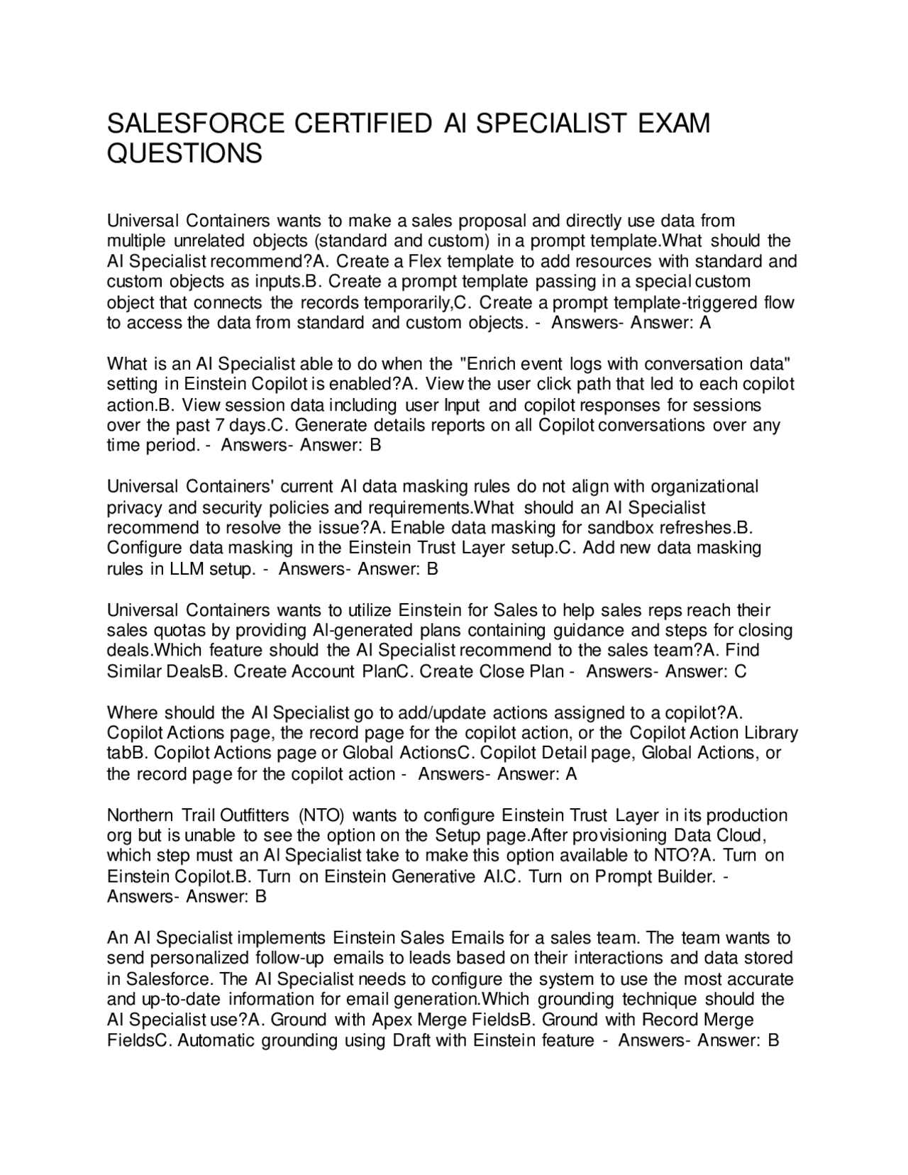 SALESFORCE CERTIFIED AI SPECIALIST EXAM QUESTIONS | Exams Social ...