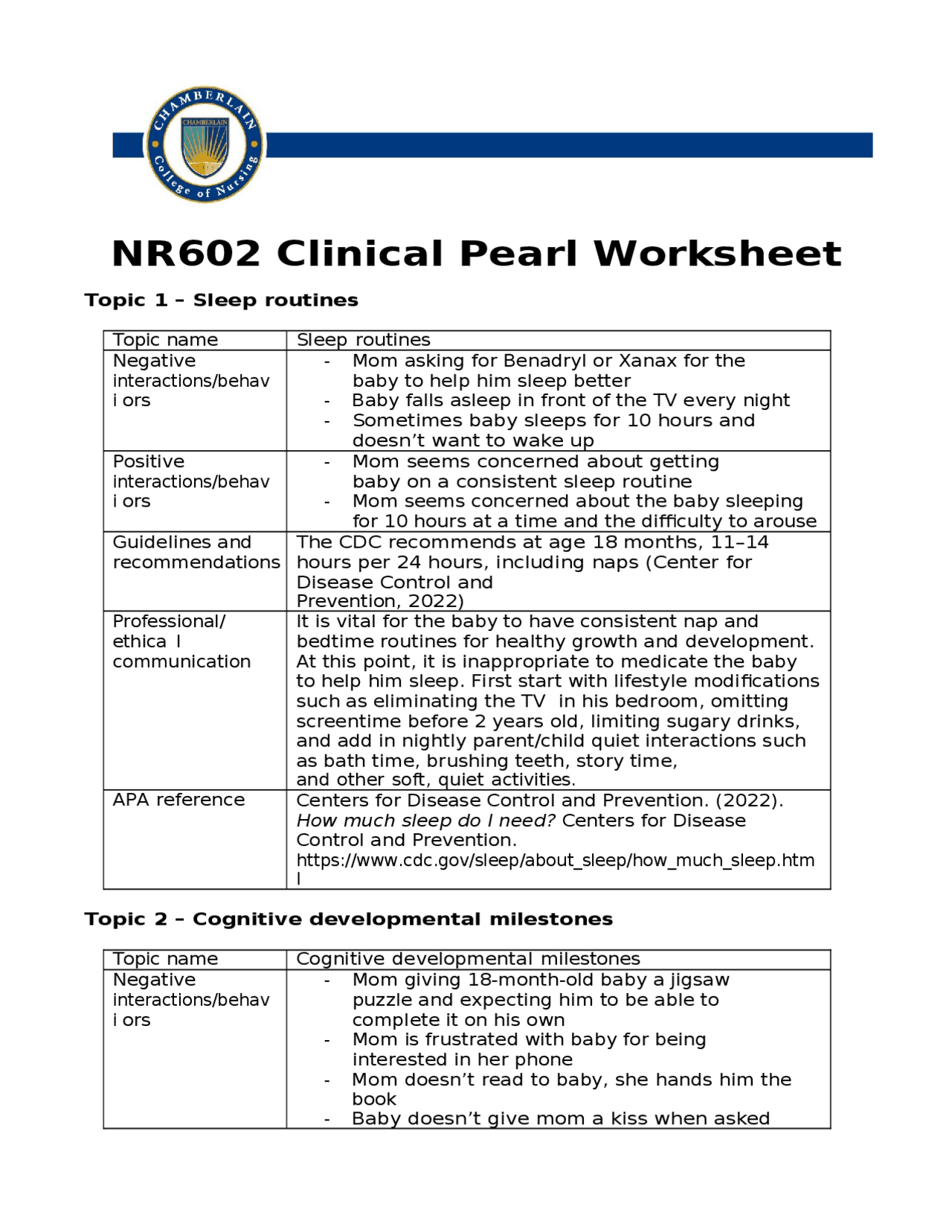 NR 602 Week 2 Assignment; Clinical Pearl Worksheet | Assignments ...