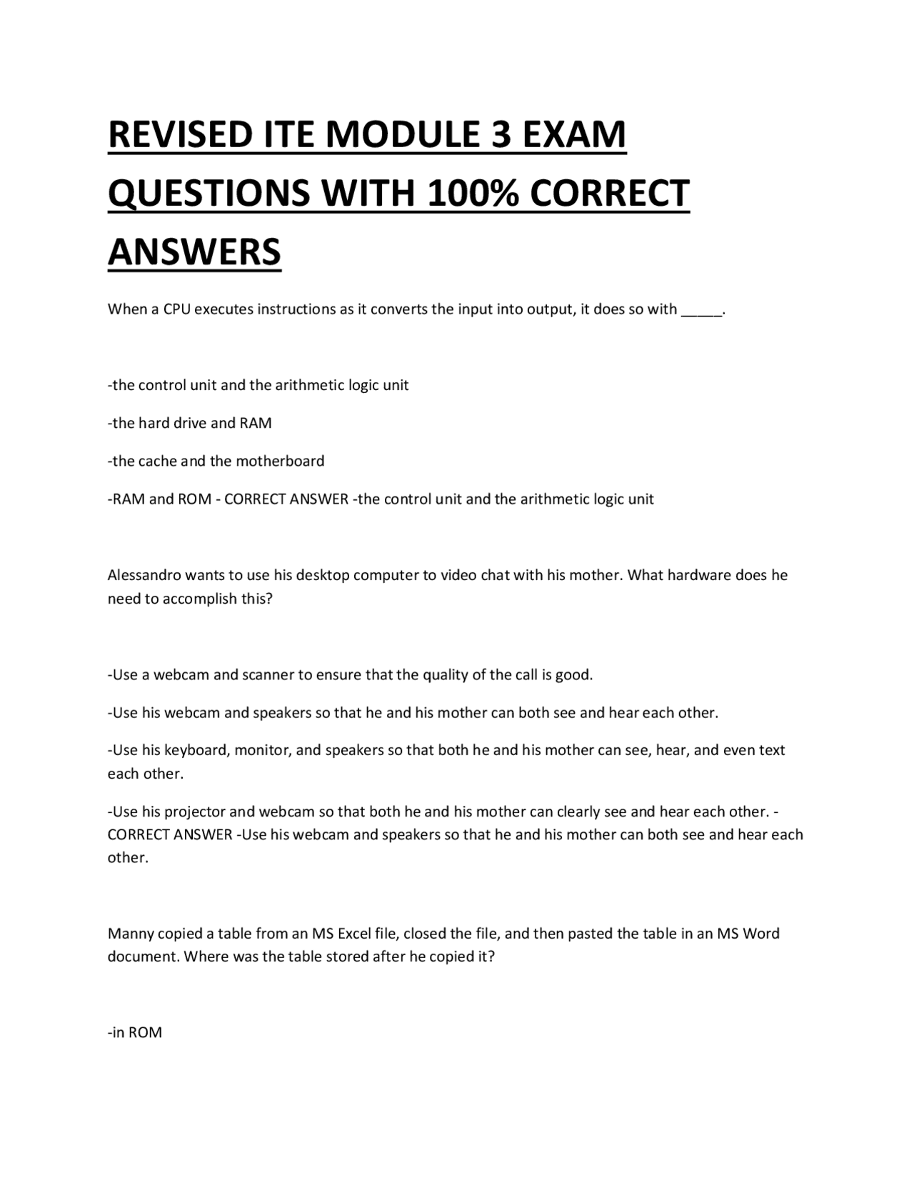 ITE Module 3 Exam Questions and Answers | Exams Advanced Education ...