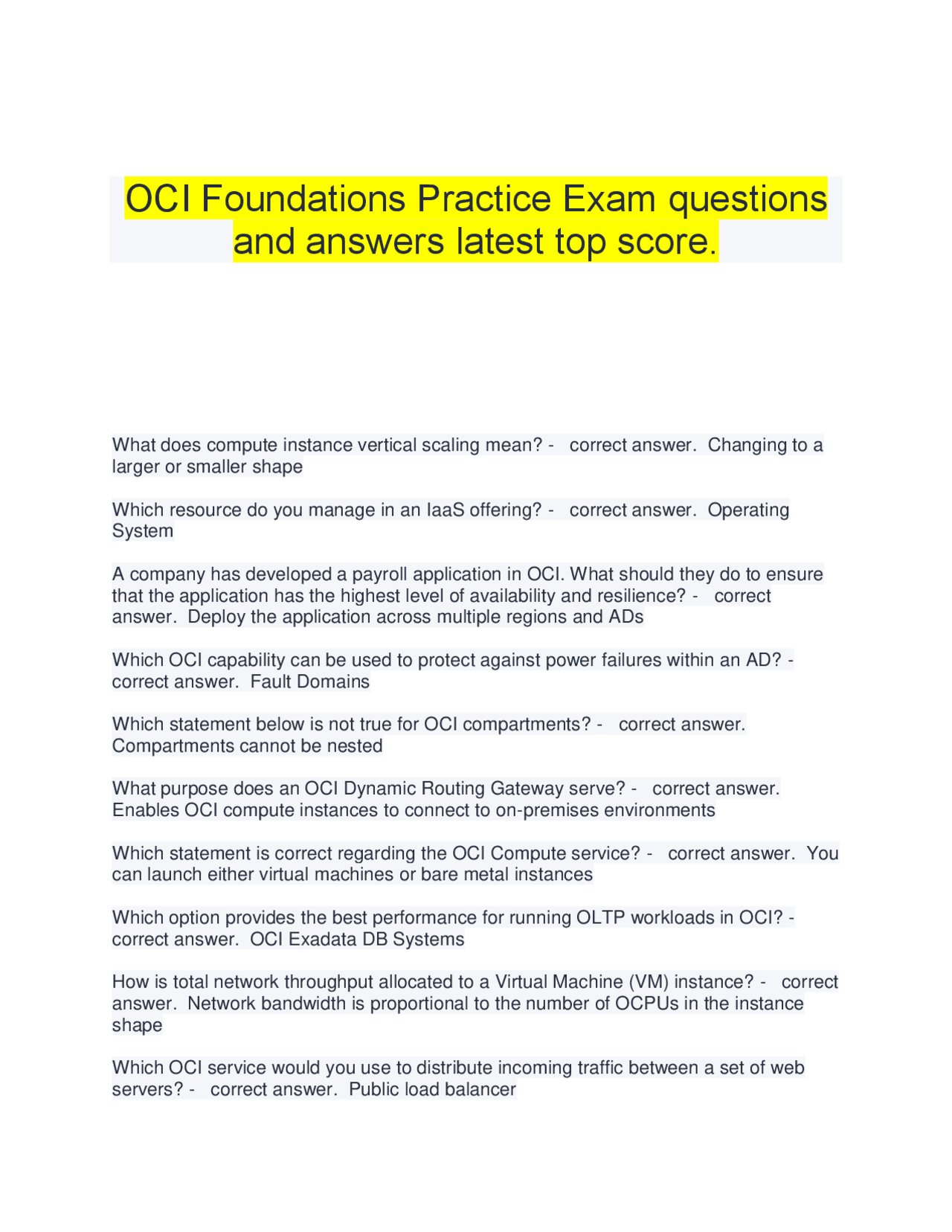 OCI Foundations Practice Exam Questions and Answers | Exams Soil ...