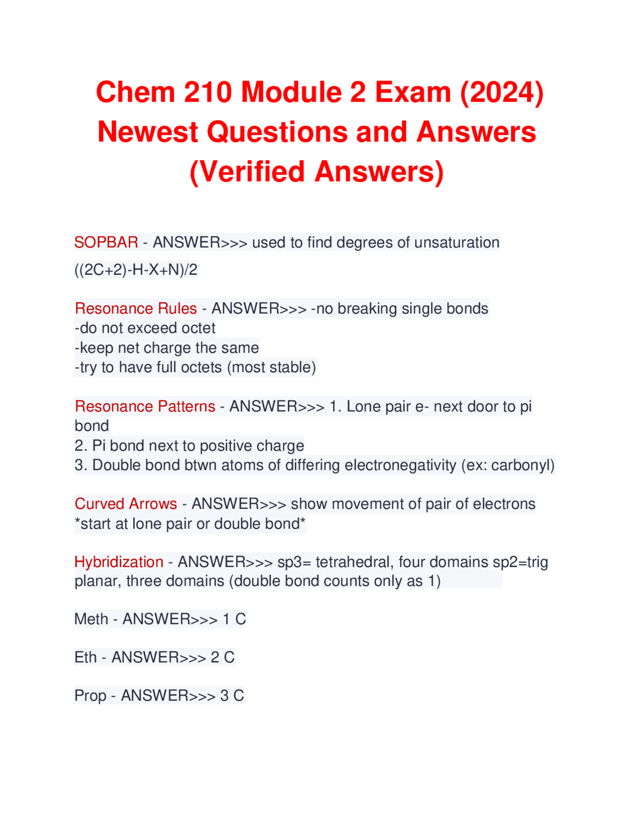 Chem 210 Module 2 Exam (2024) Newest Questions and Answers (Verified ...