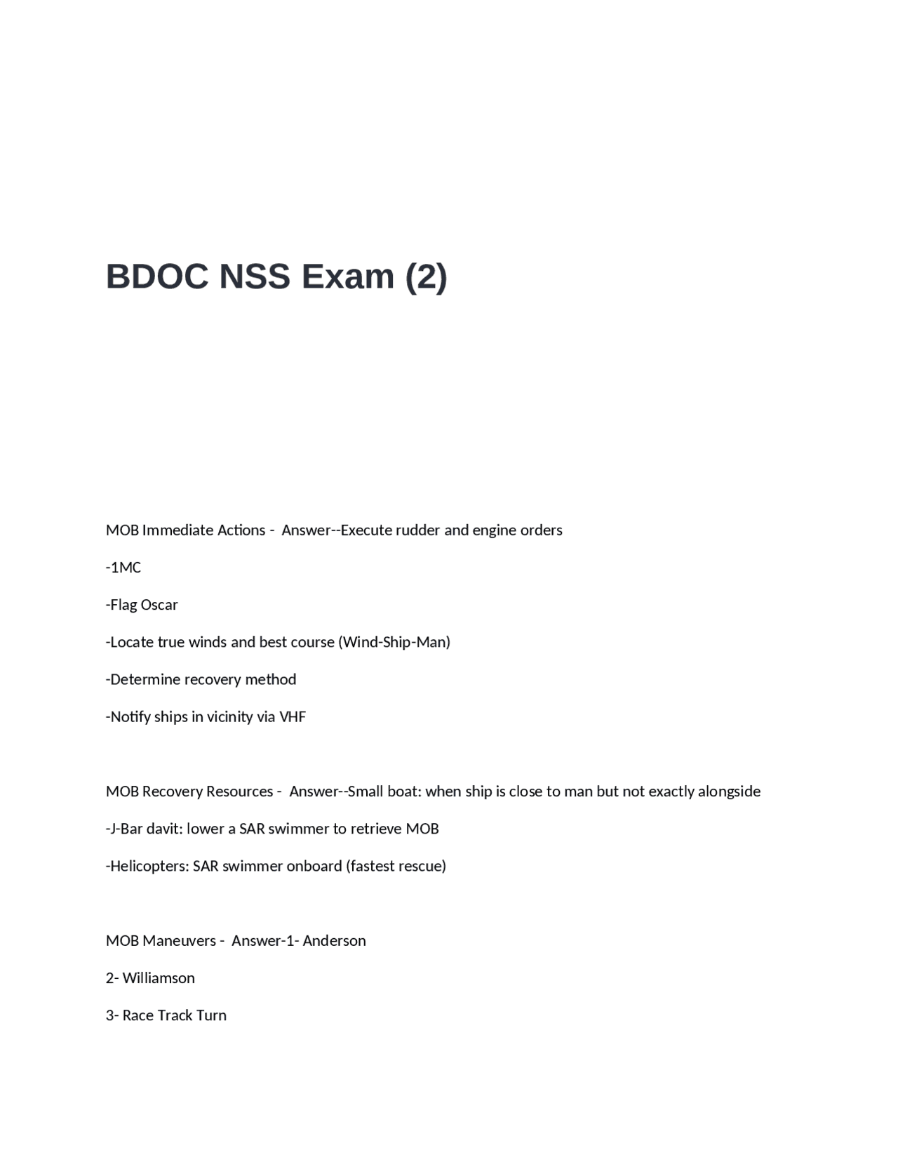 BDOC NSS Exam (2) Questions and Answers | Exams Nursing | Docsity