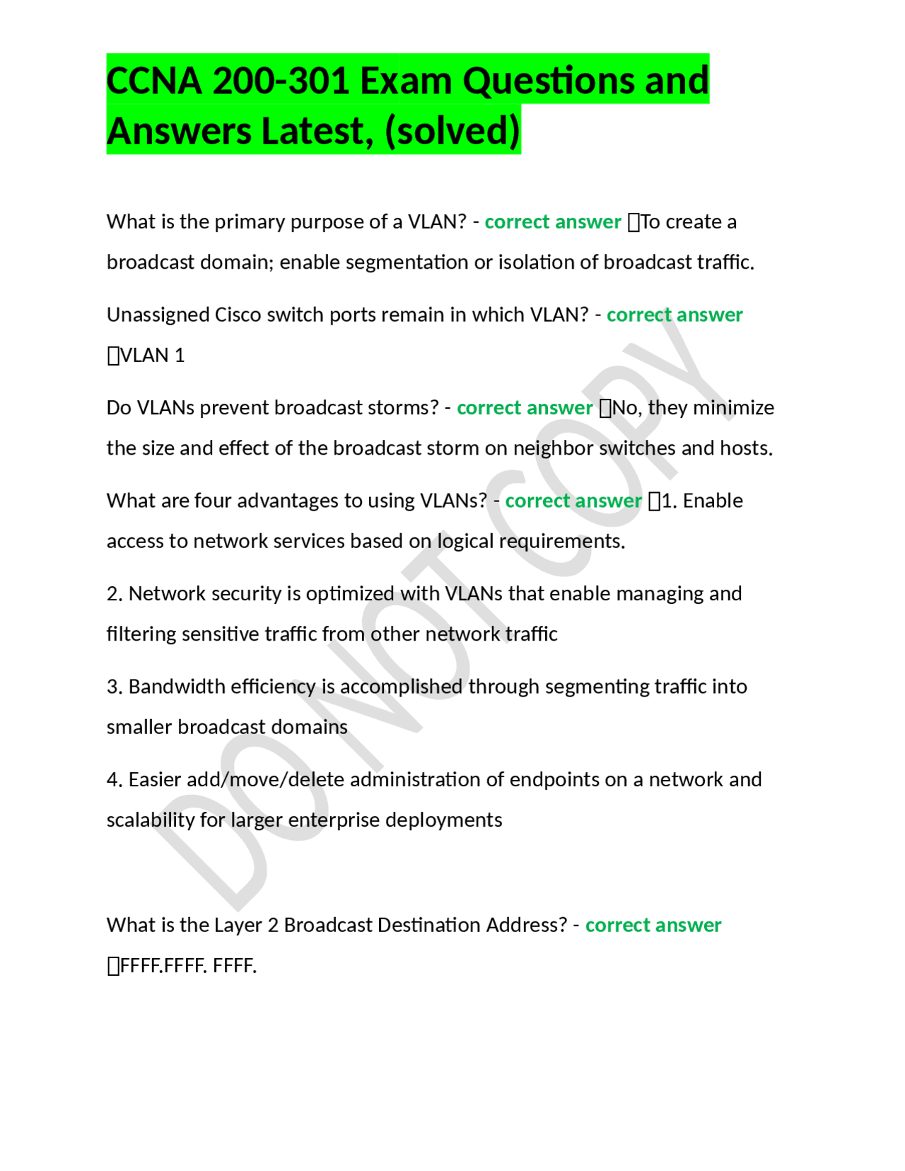 Ccna 200 301 Exam Questions And Answers Latest Solved Exams Computer Science Docsity