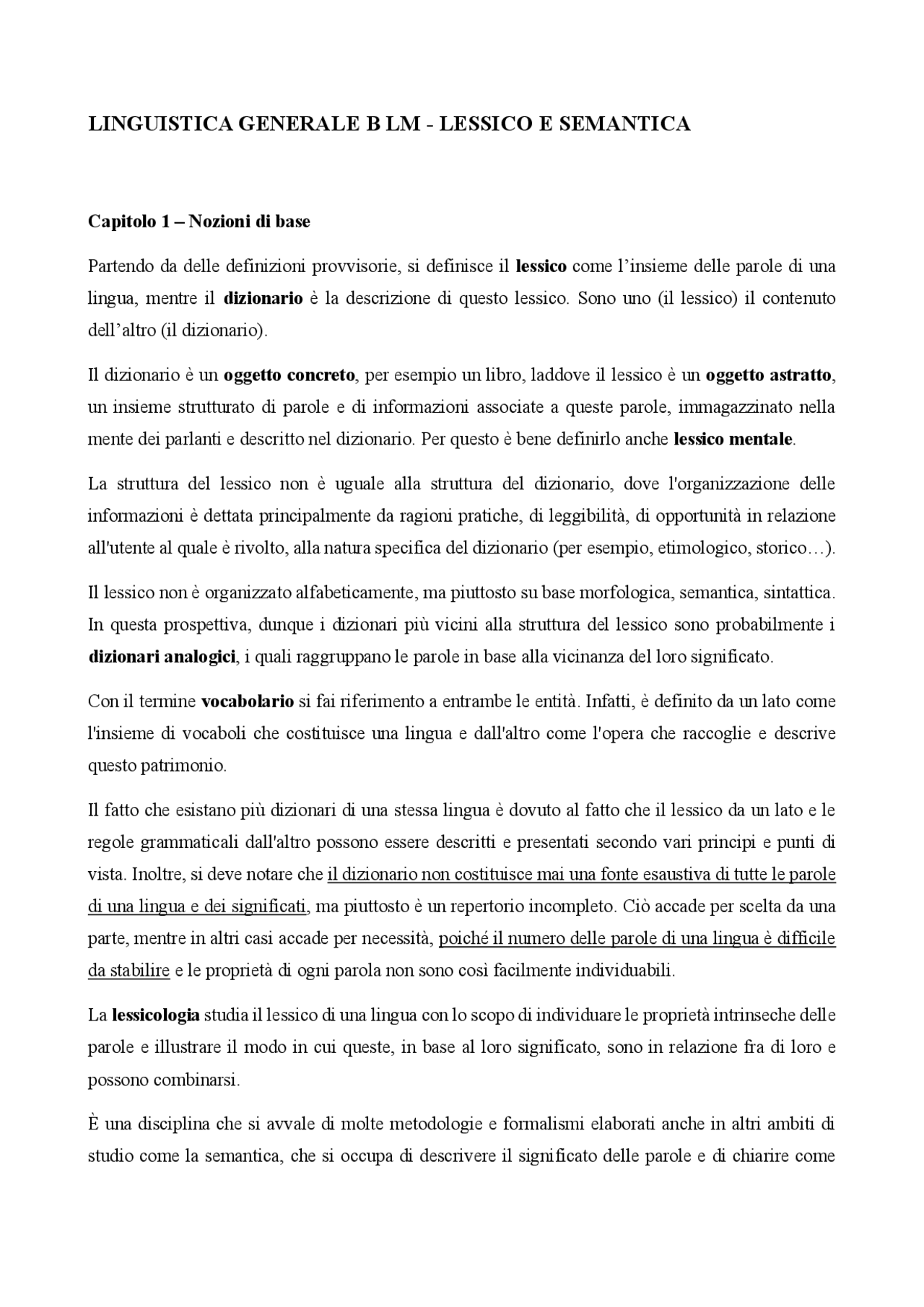 Lessico e Semantica - Linguistica Generale B LM | Schemi e mappe concettuali di Linguistica ...