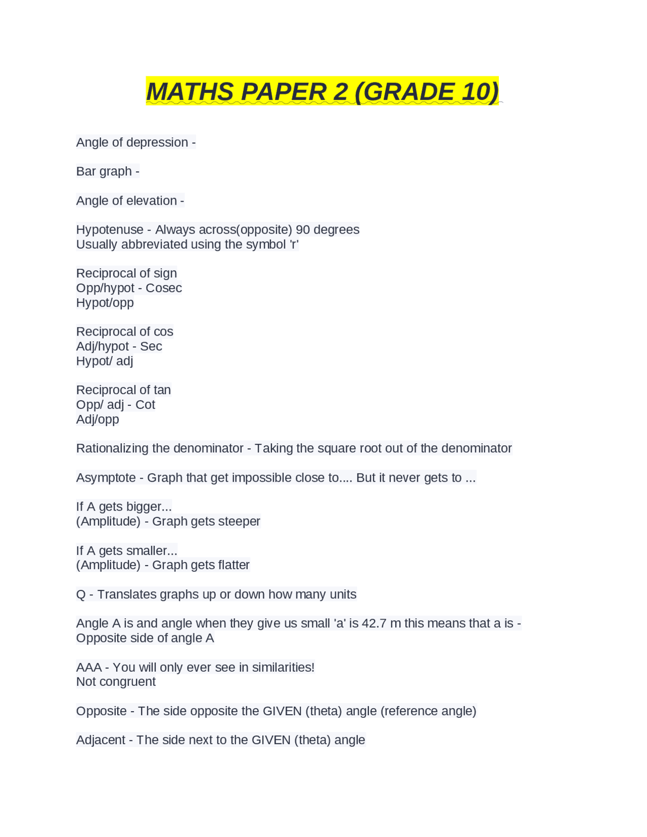 MATHS PAPER 2 (GRADE 10) | Exams Educational Mathematics | Docsity