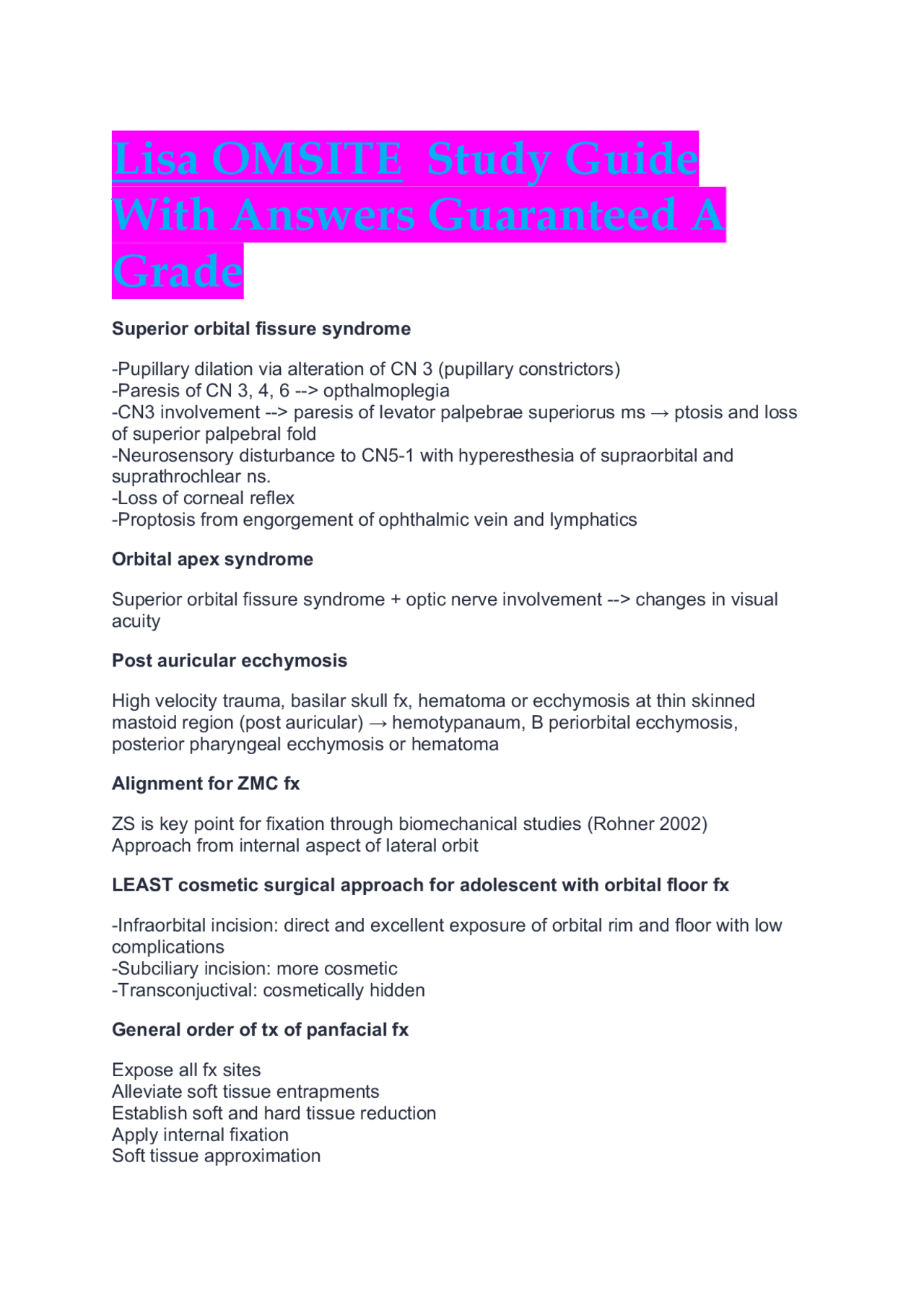 Lisa OMSITE Study Guide With Answers Guaranteed A Grade | Exams ...