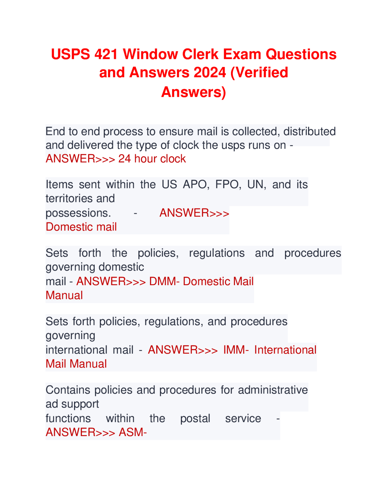 USPS 421 Window Clerk Exam Questions and Answers 2024 (Verified Answers ...