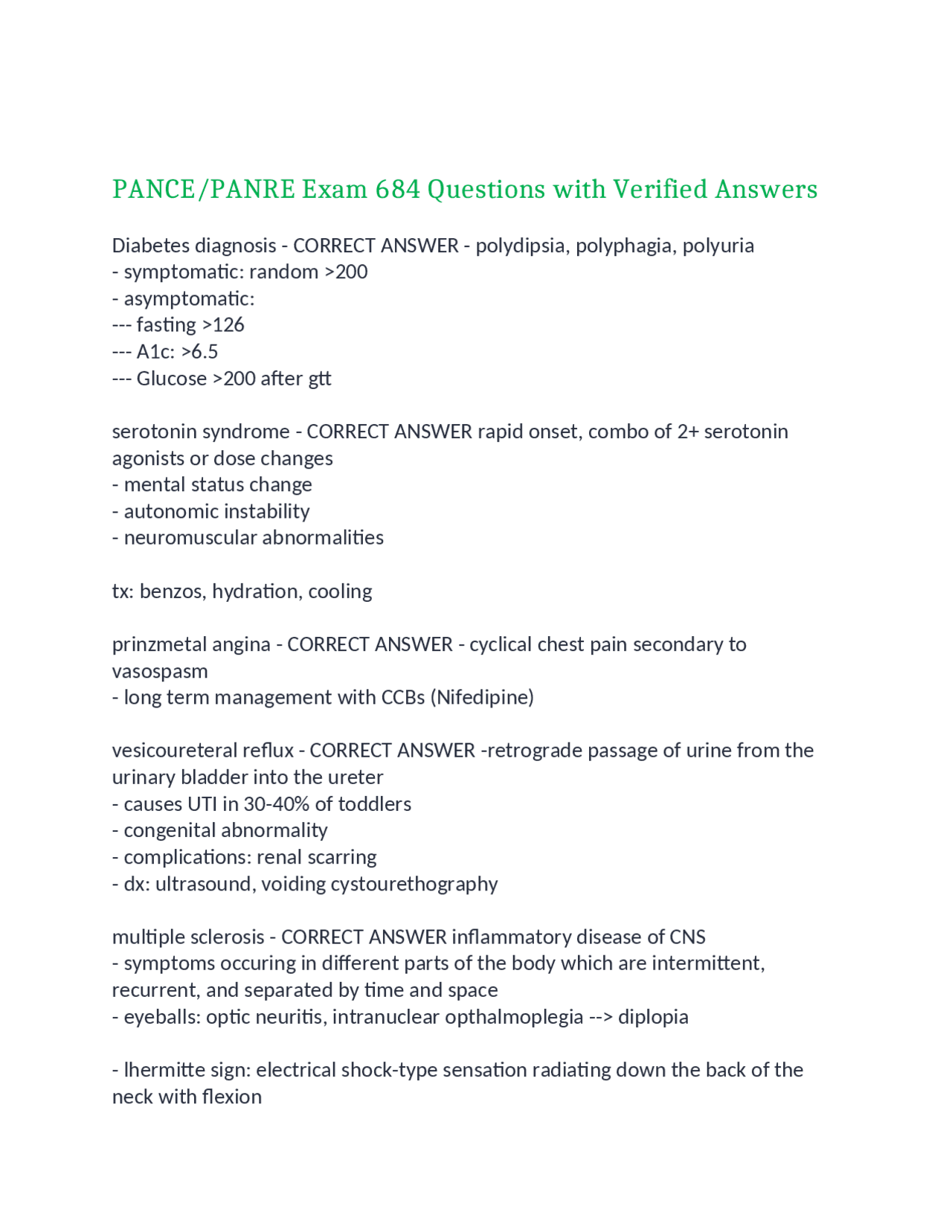 PANCE/PANRE Exam 684 Questions with Verified Answers,100% CORRECT ...