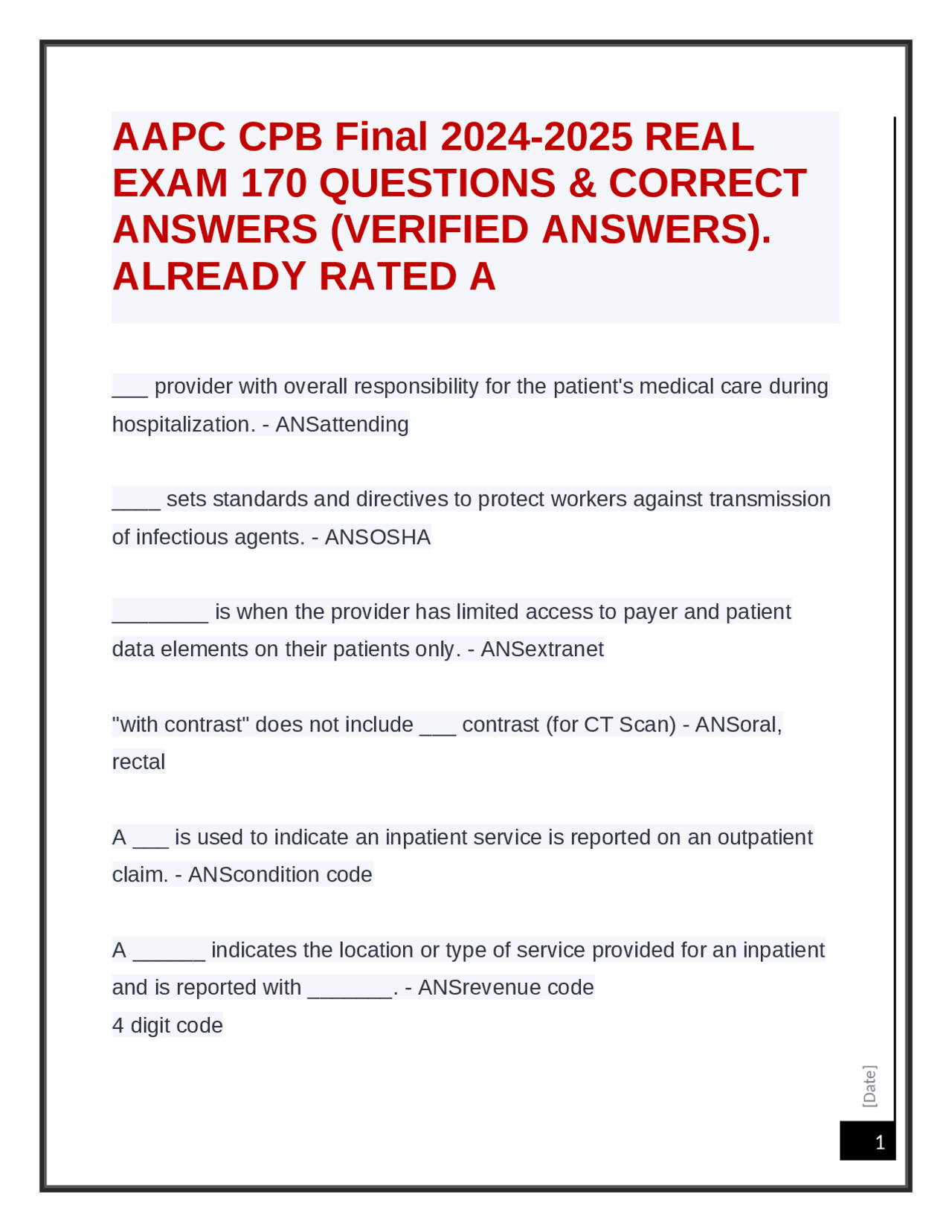 AAPC CPB Final 2024-2025 REAL EXAM 170 QUESTIONS & CORRECT ANSWERS (VERIFIED ANSWERS). | Exams ...