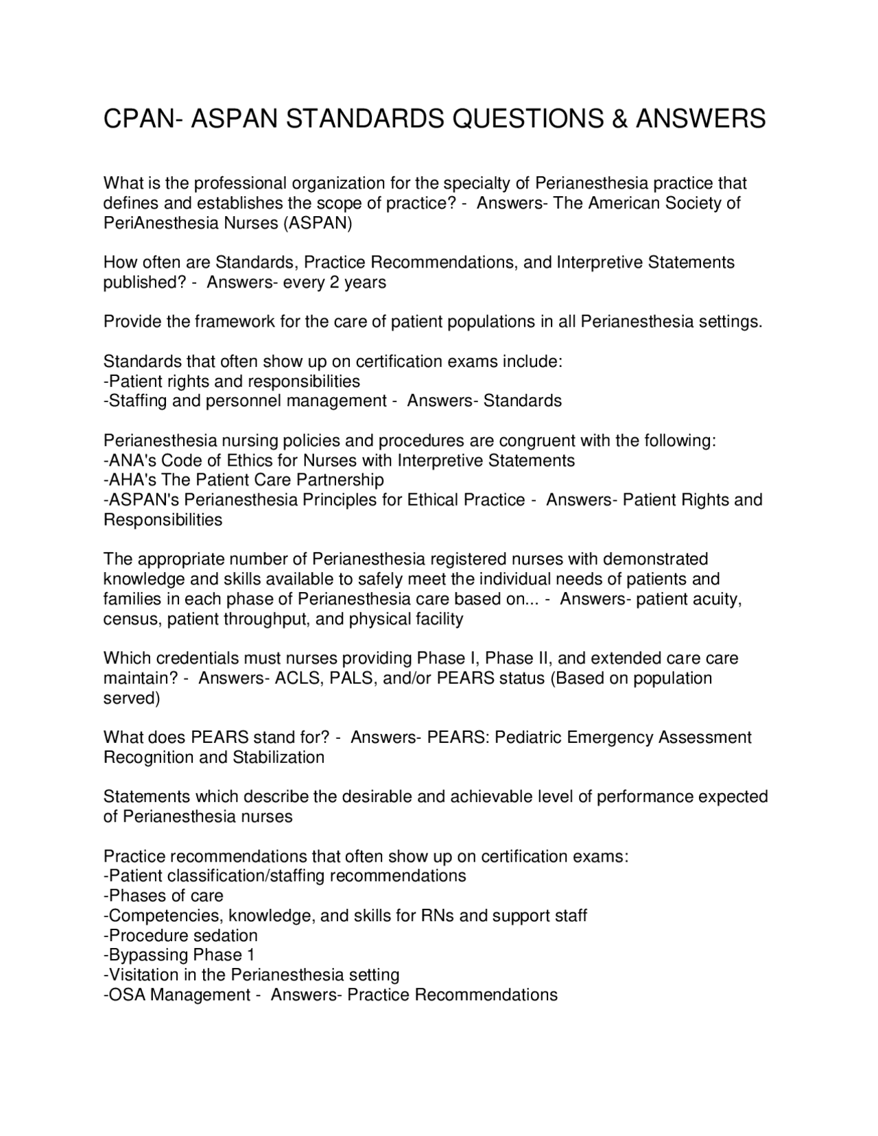 CPAN- ASPAN STANDARDS QUESTIONS & ANSWERS | Exams Social Sciences | Docsity